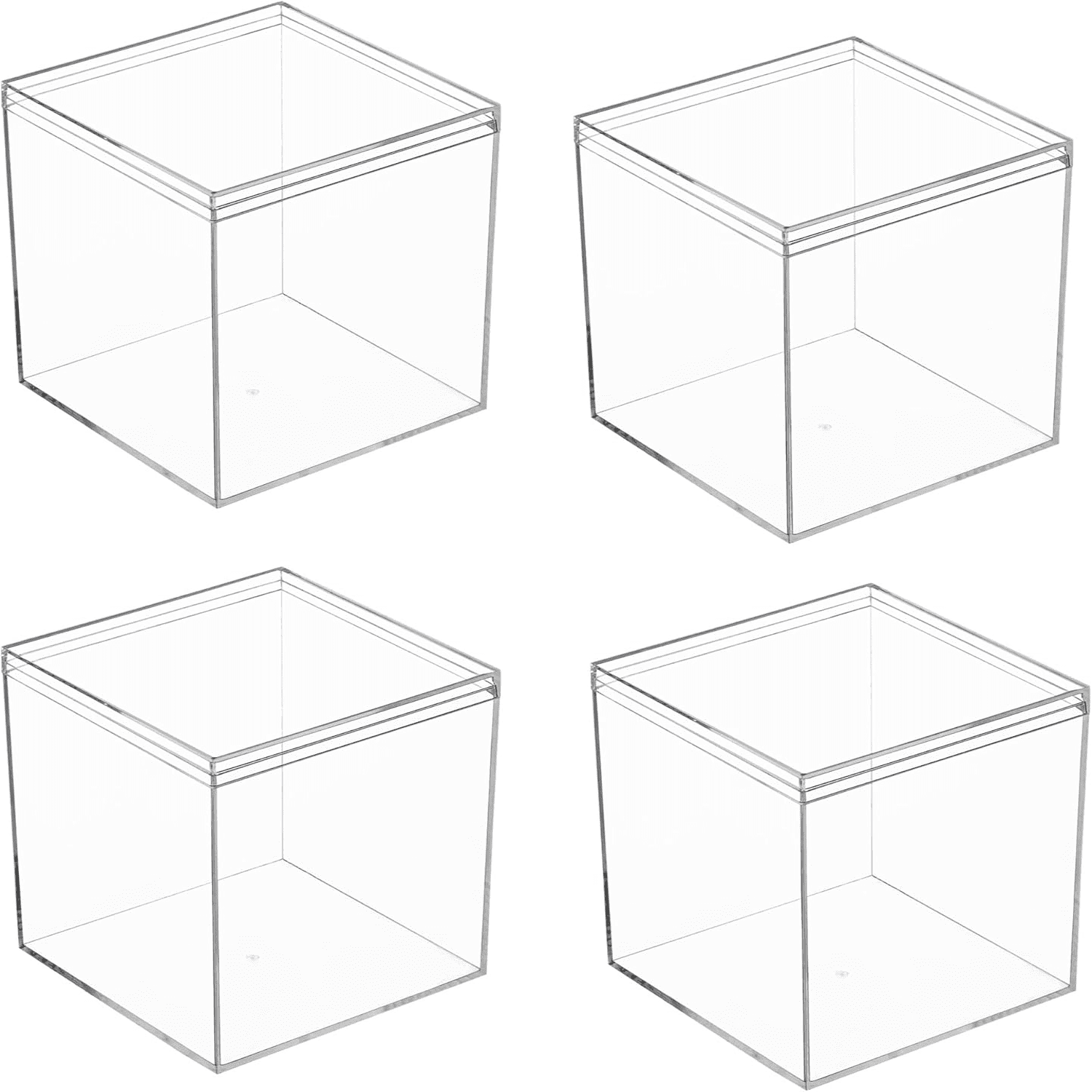 Hltser Clear Square Acrylic Boxes 4 Pack Acrylic Cube Containers with ...
