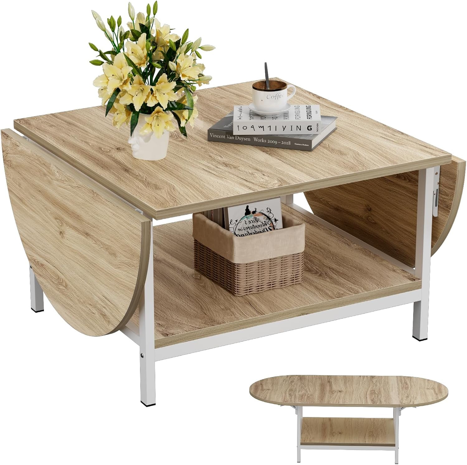 Hltser Coffee Table 2-Tier Small Folding Coffee Tables with Storage for ...