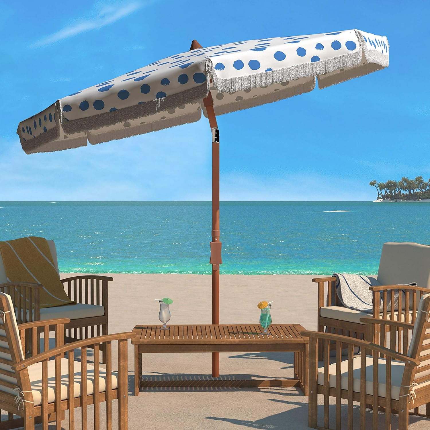Hltser Collection Sydney White and Light Blue Polka Dot 6.5-Foot Fringe ...