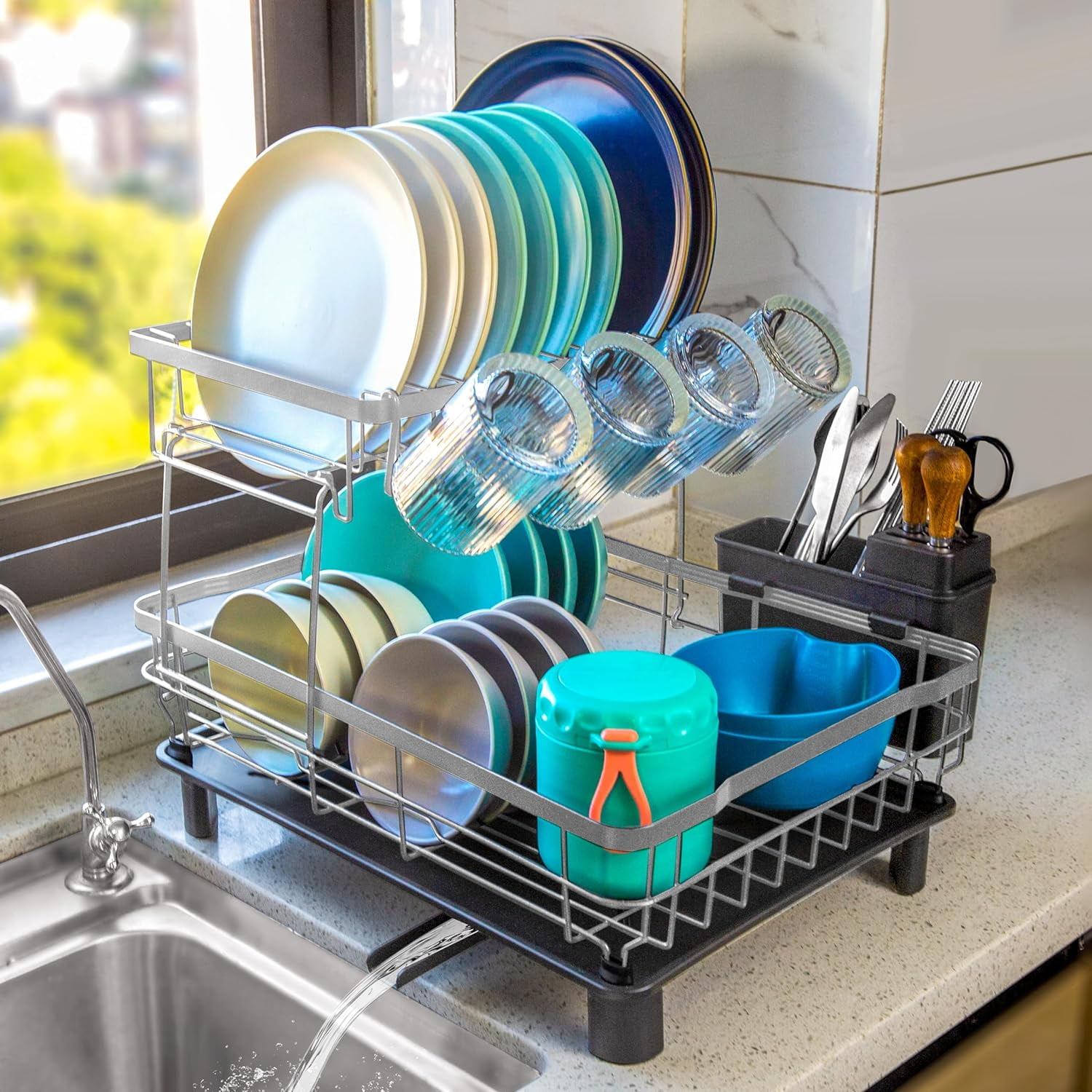 Hltser Dish Drying Rack for Kitchen Counter Space-Saving Dish Rack with ...