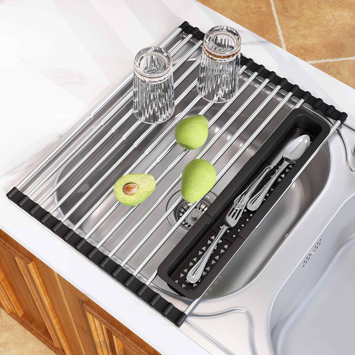 Hltser Dish Drying Rack in Sink - Expandable Stainless Steel Dish ...