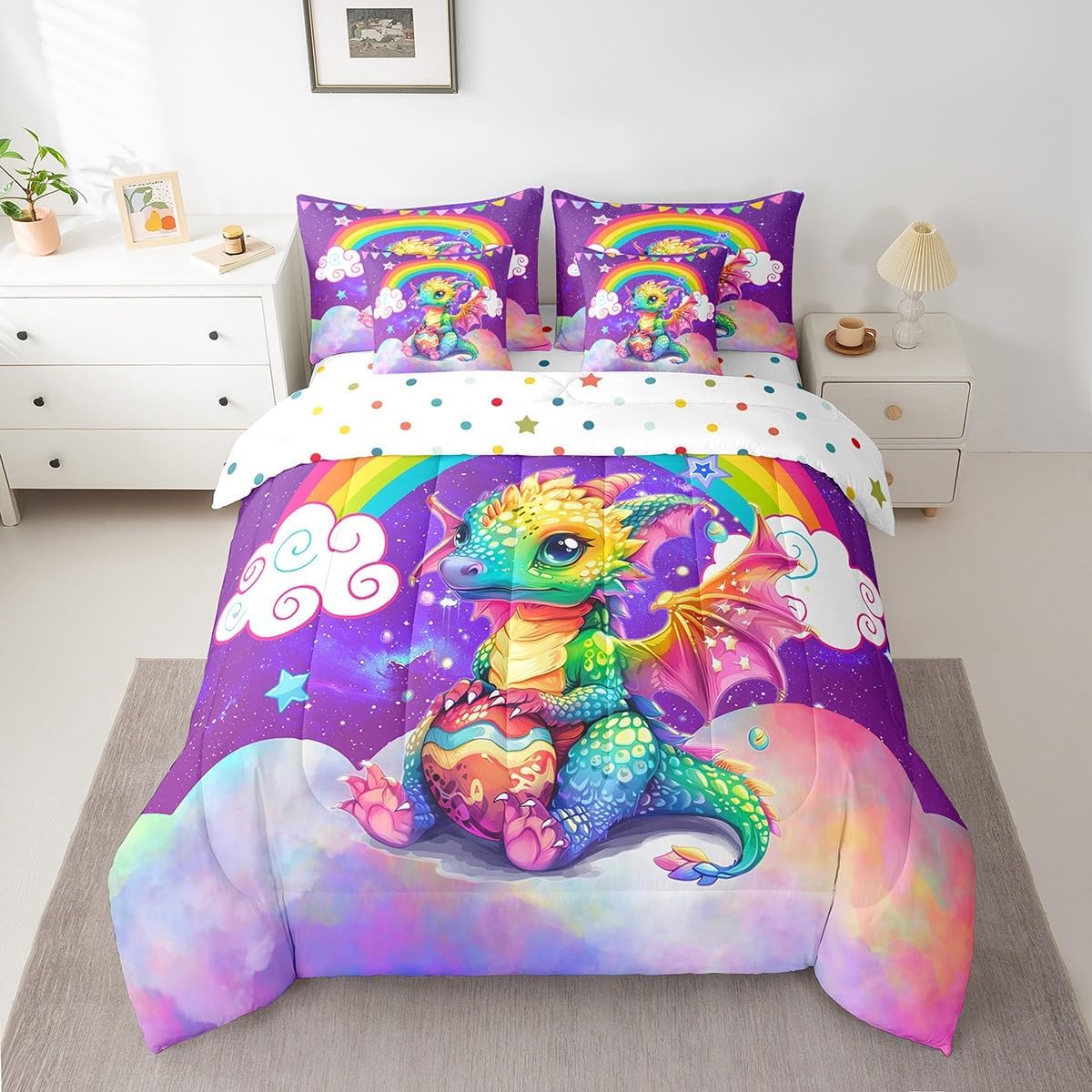 Hltser Dragon Bedding Set 7 Piece Fire and Ice Dragon Couple Queen ...