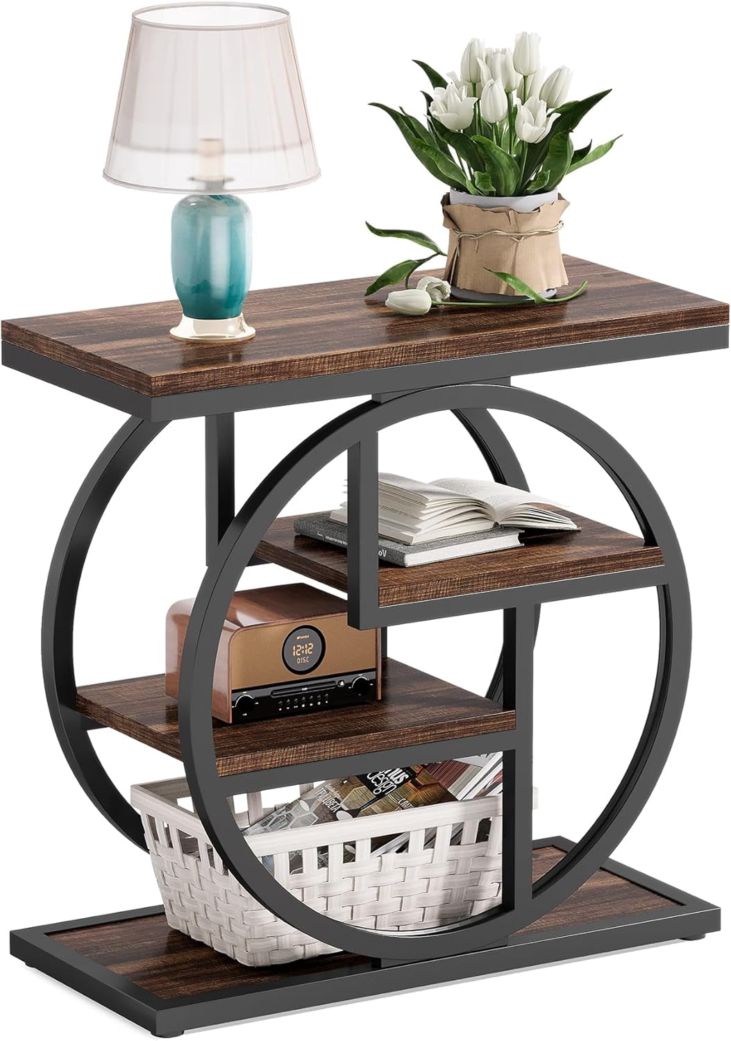 Hltser End Table with 4 Shelves Wood Narrow Beside Table with Storage ...