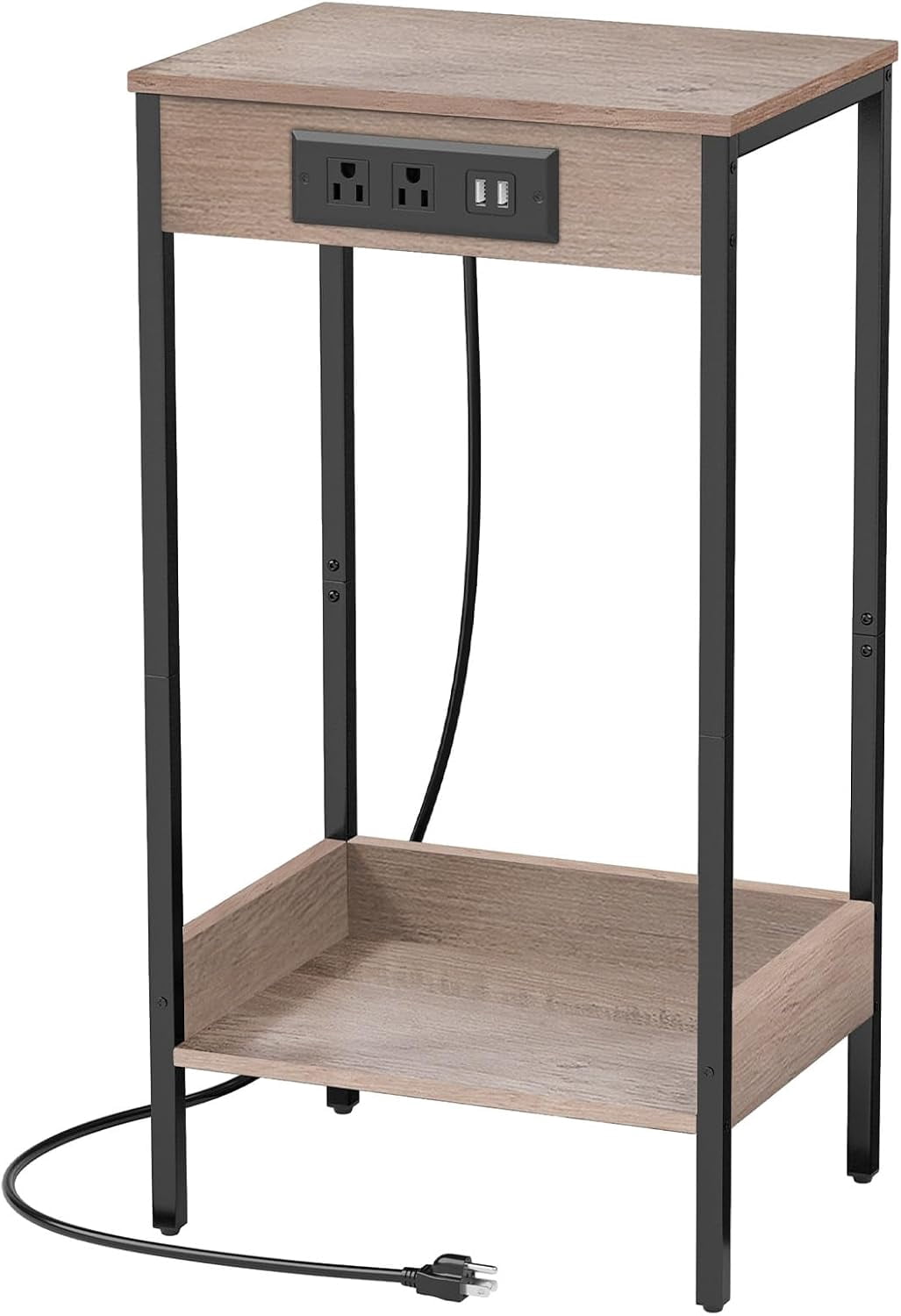 Hltser End Table Nightstand with Charging Station 2-Tier Modern Corner ...