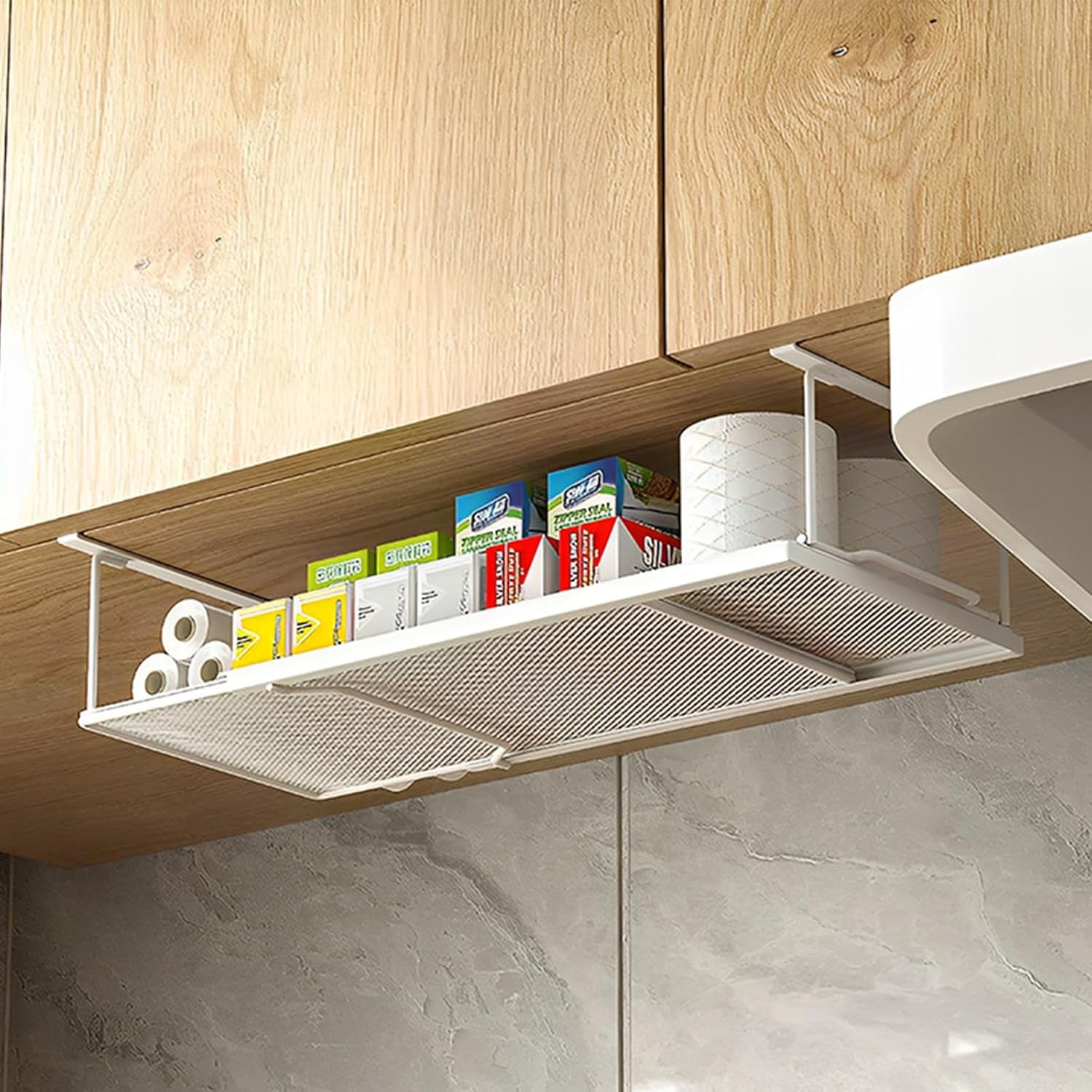 Hltser Expandable Under Cabinet Shelf Organizer Under Shelf Basket ...