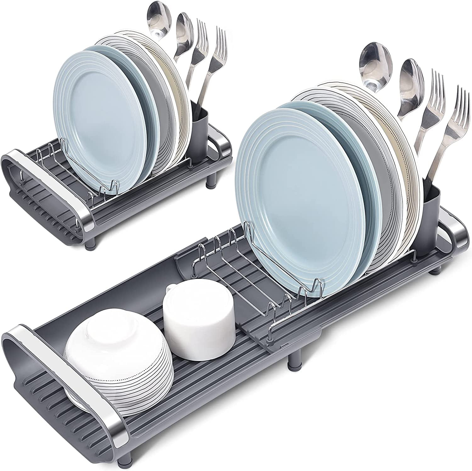 Hltser Expandable Dish Rack Compact Dish Drainer Stainless Steel Dish ...