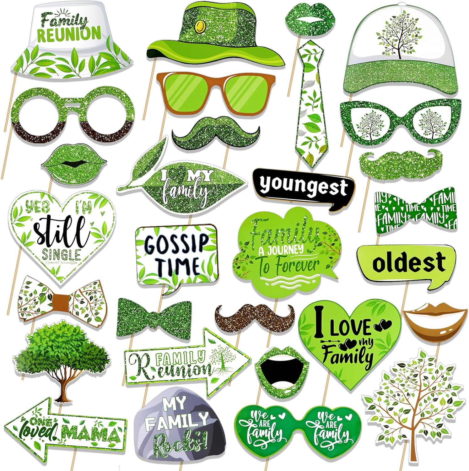 Hltser Family Reunion Photo Booth Props 30pcs Glitter Family Tree Photo ...