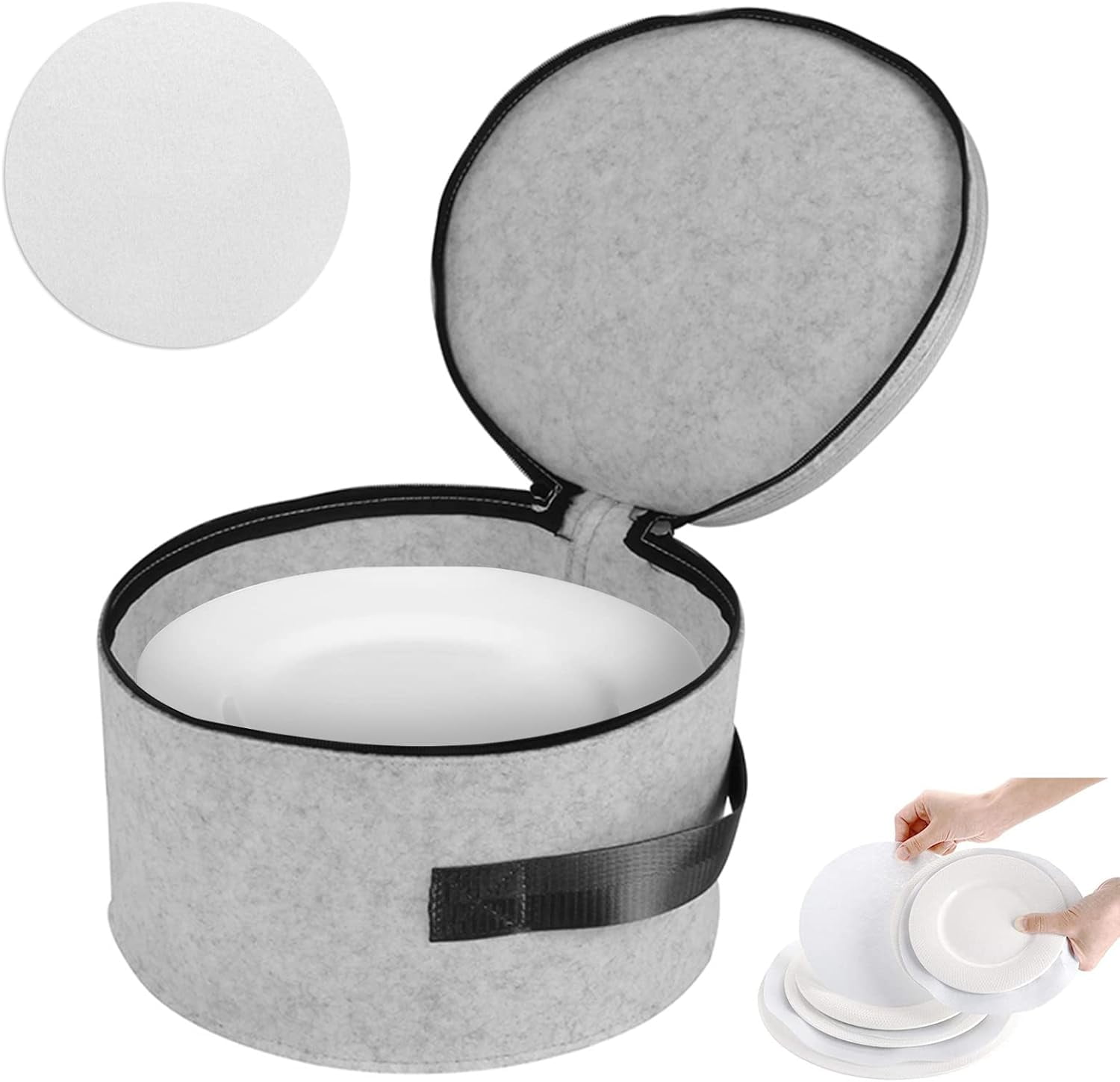 Hltser HCOCM Plate Storage Case with Lid 12" Felt China Storage ...