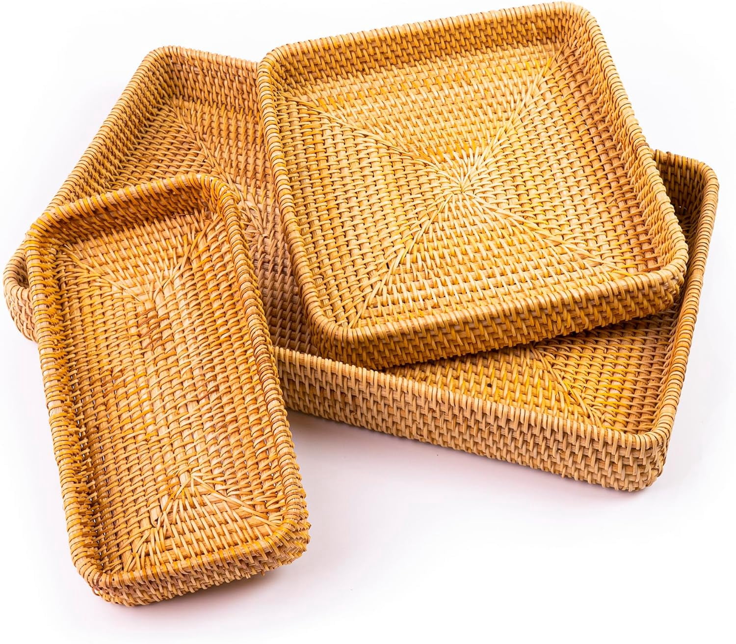 Hltser Handmade Rattan Serving Trays Woven Rectangular Storage Baskets ...