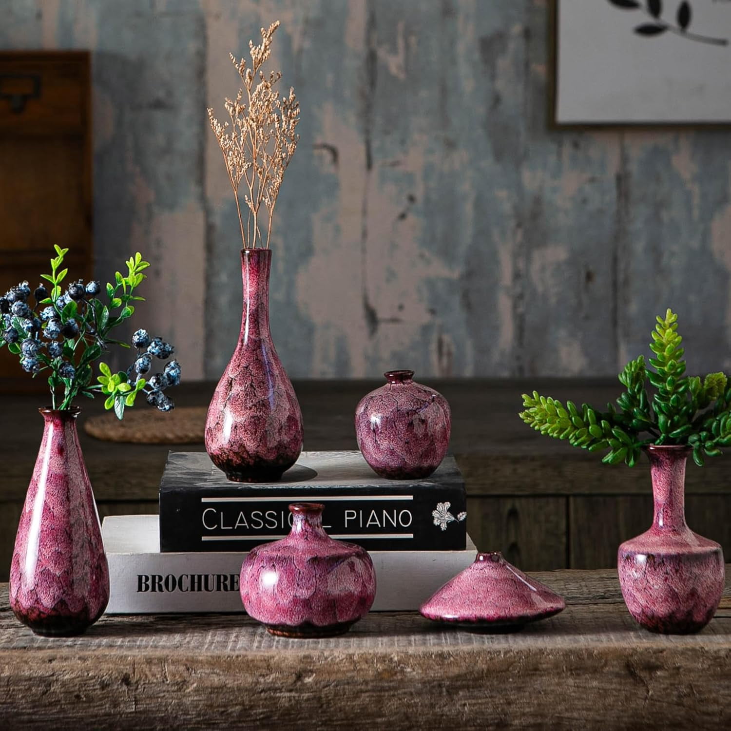 Hltser JKLCH Blue Ceramic Vase Small Vases Farmhouse for Decor Bottles ...