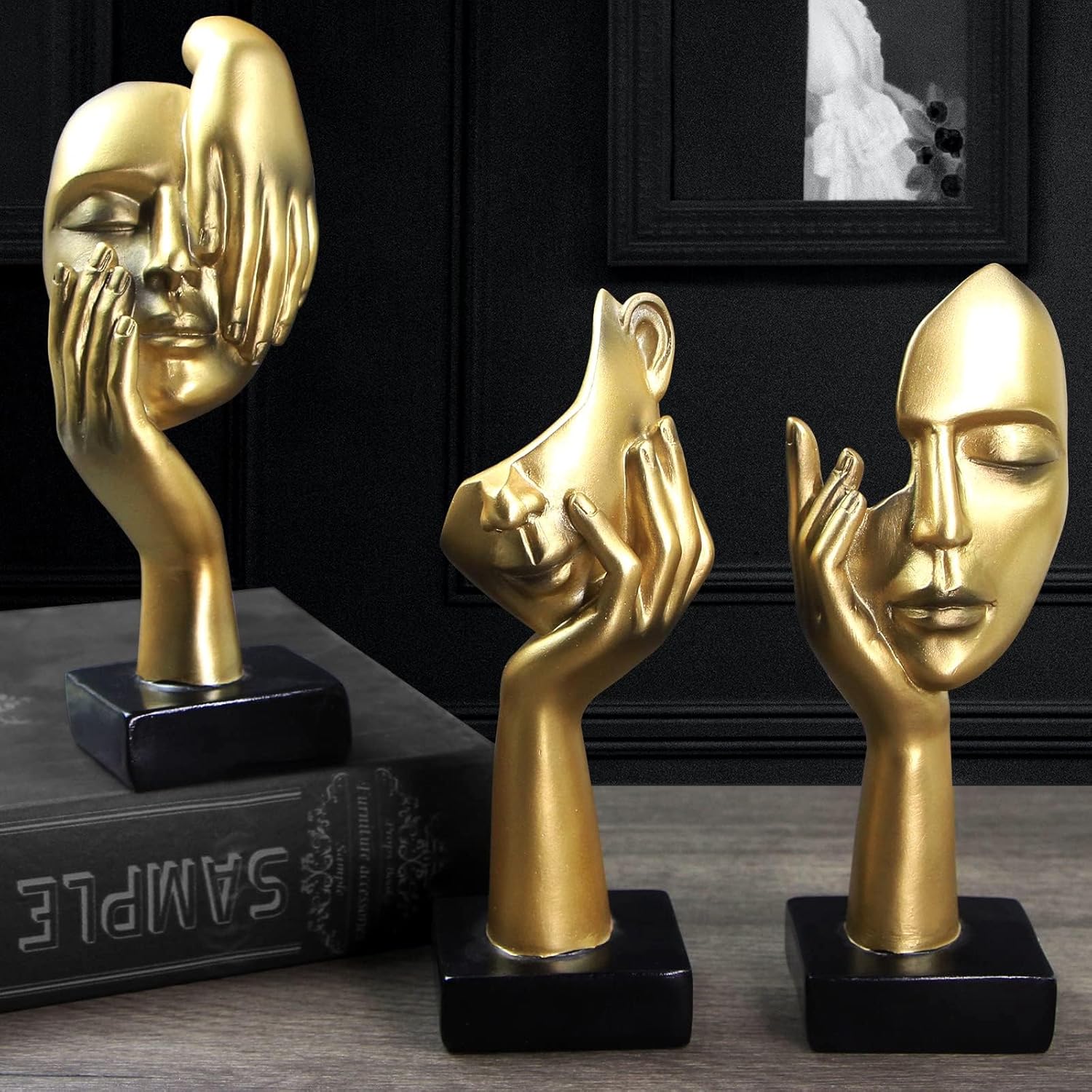 Hltser JKLCH LTKIF 3 Pcs Thinker Statue Silence is Gold Abstract Art ...