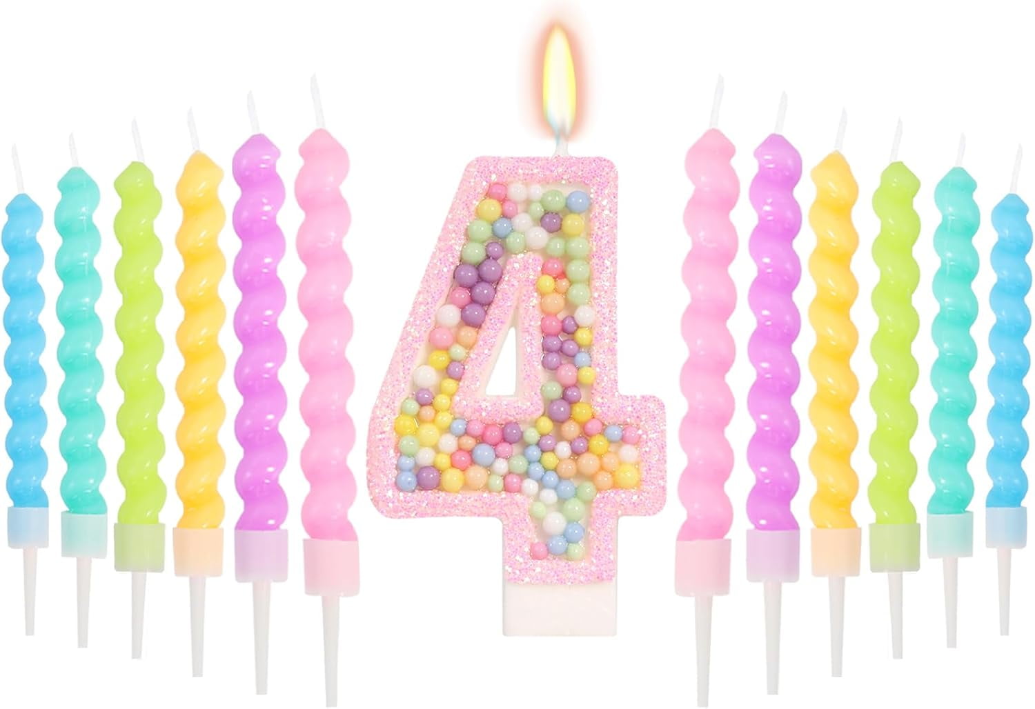 Hltser Number 3 Birthday Candle with 12 Pcs Spiral Candles Colorful ...