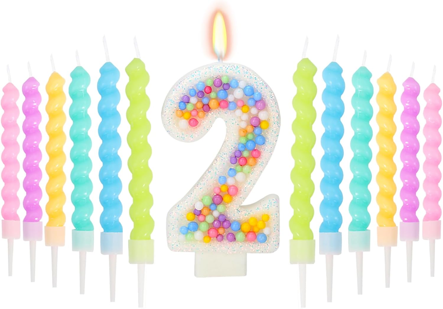 Hltser Number 3 Birthday Candle with 12 Pcs Spiral Candles Colorful ...
