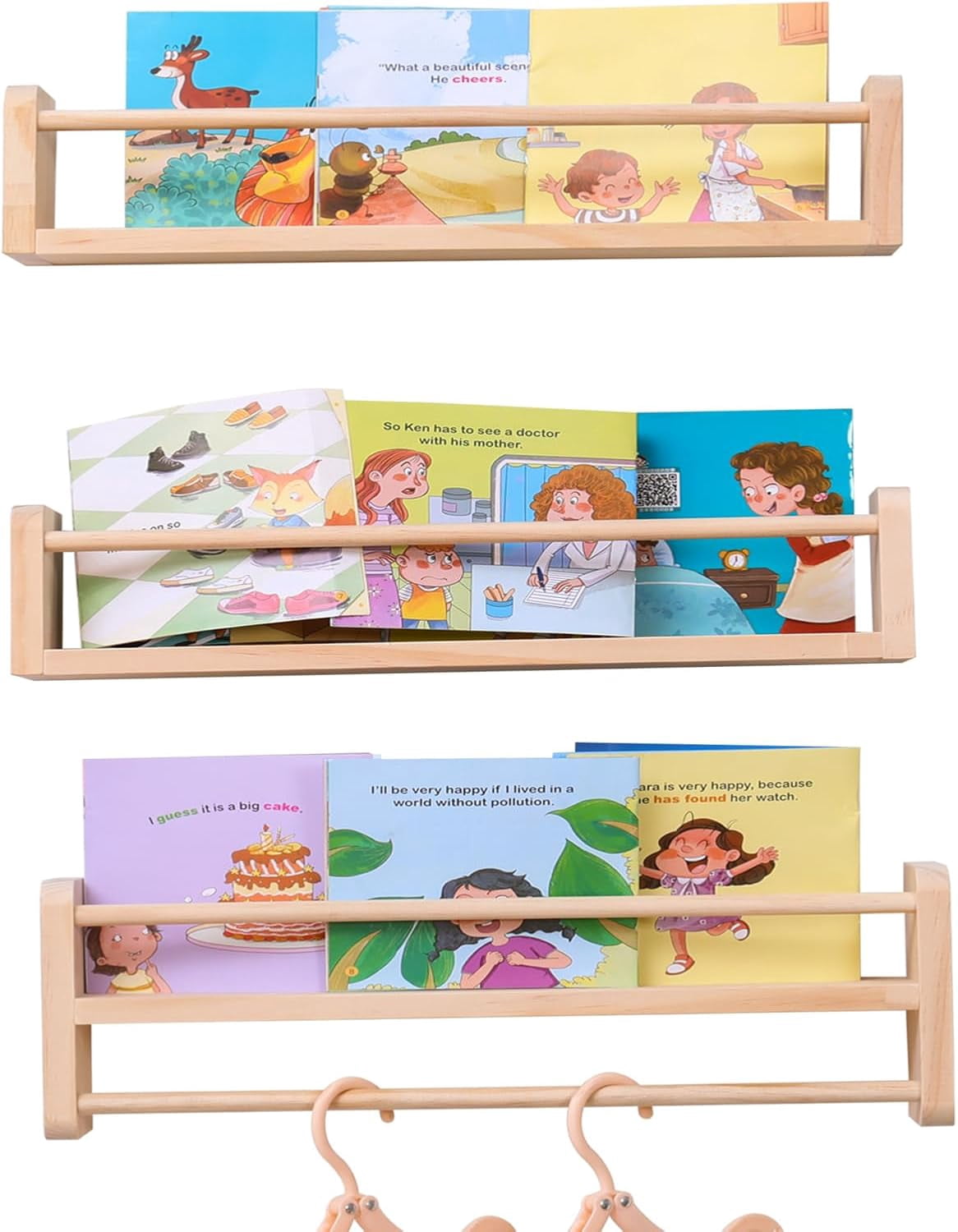 Hltser Nursery Shelves 16.5 Inch Floating Bookshelves for Wall Pine ...