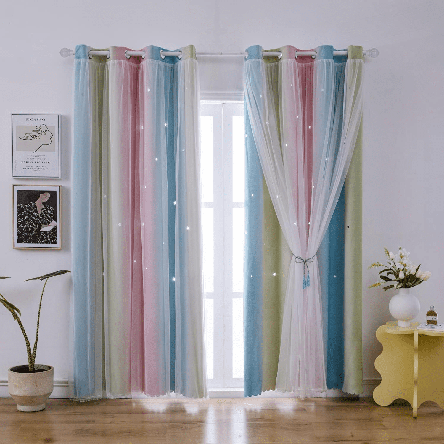 Hltser Ombre Rainbow Cutout Blackout Cutains for Girl and DXQPIOA ...