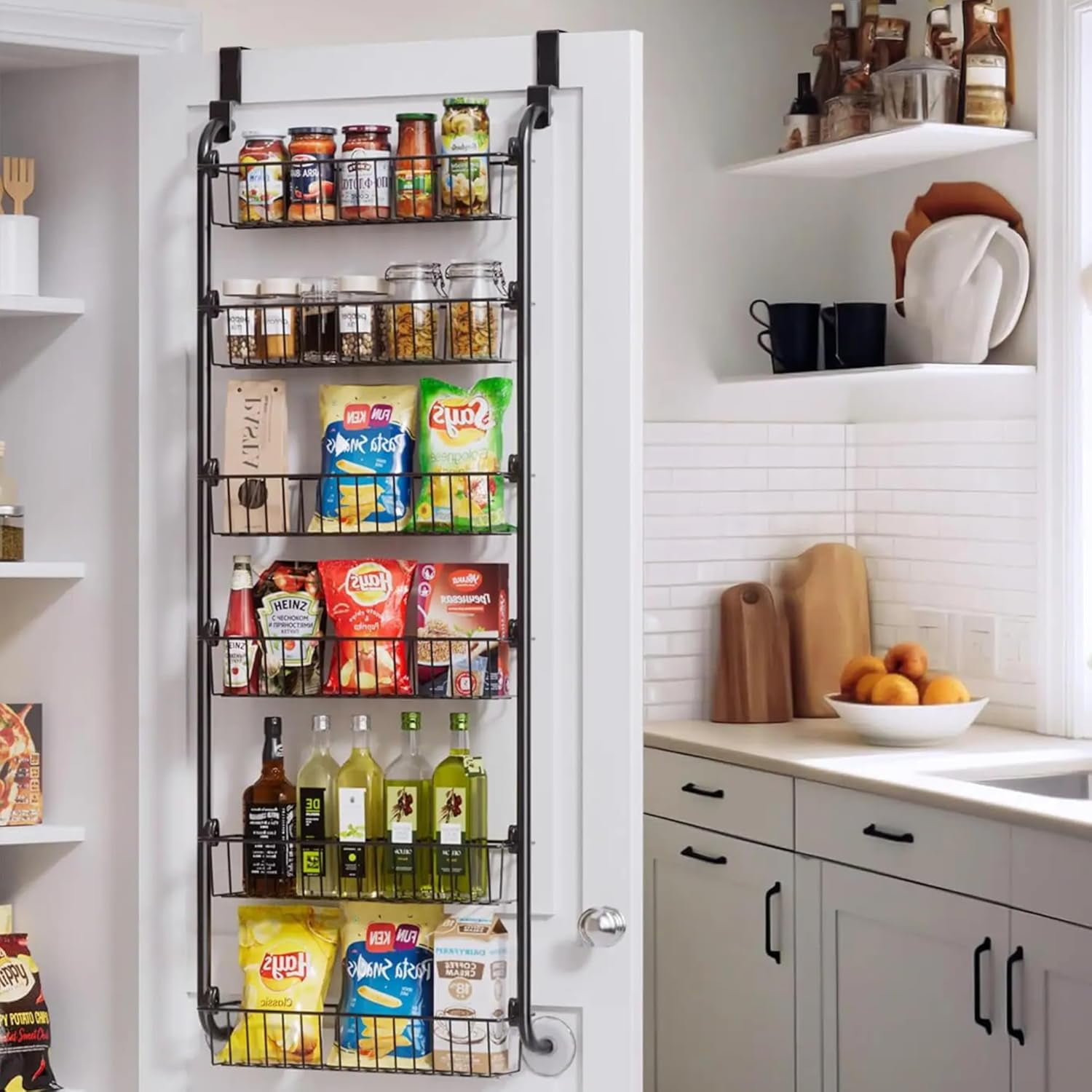 Hltser Over the Door Pantry Organizer Storage with 6 Easy to Install ...