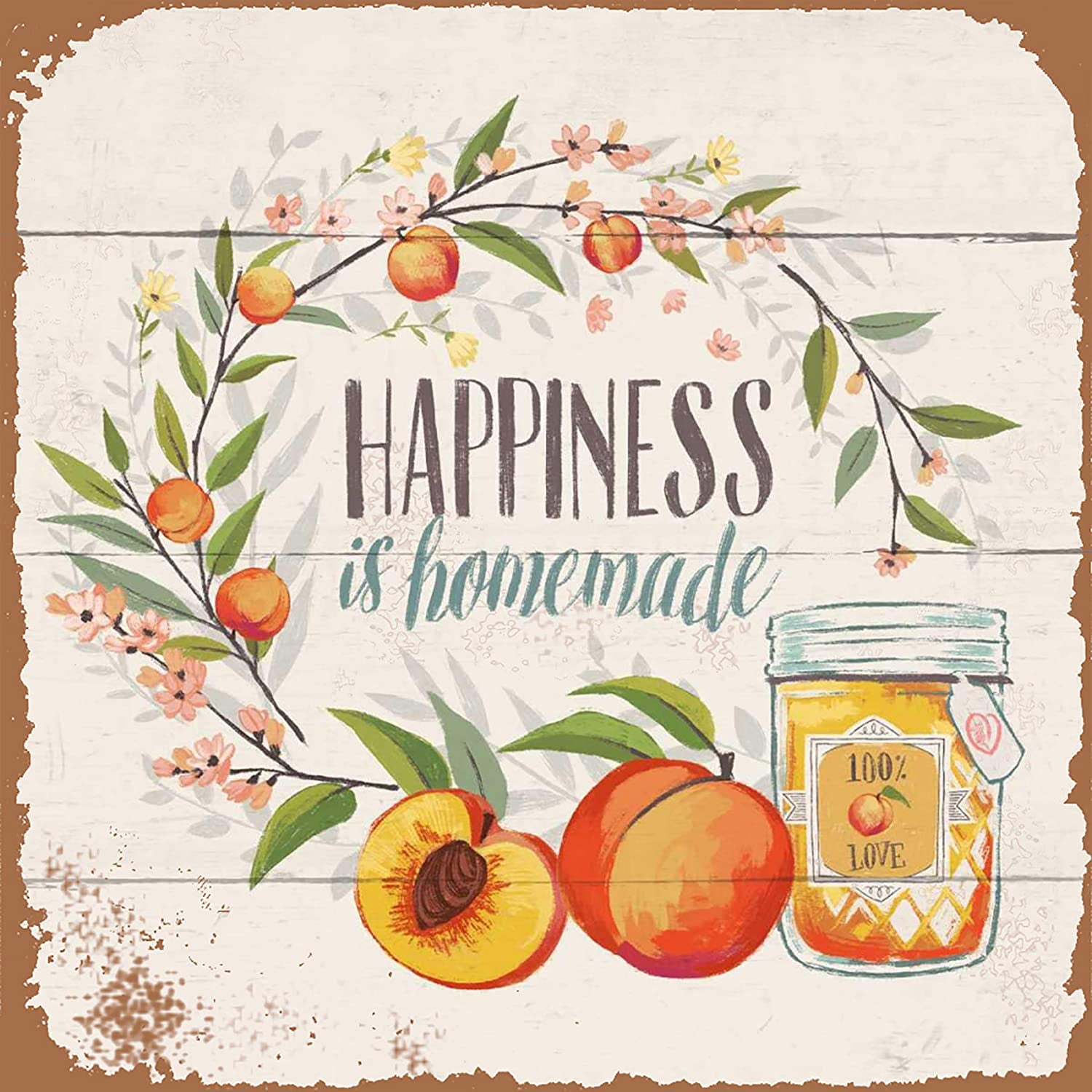 Hltser Peach Bathroom Decor Vintage Metal Sign Farmhouse Fruit Kitchen ...