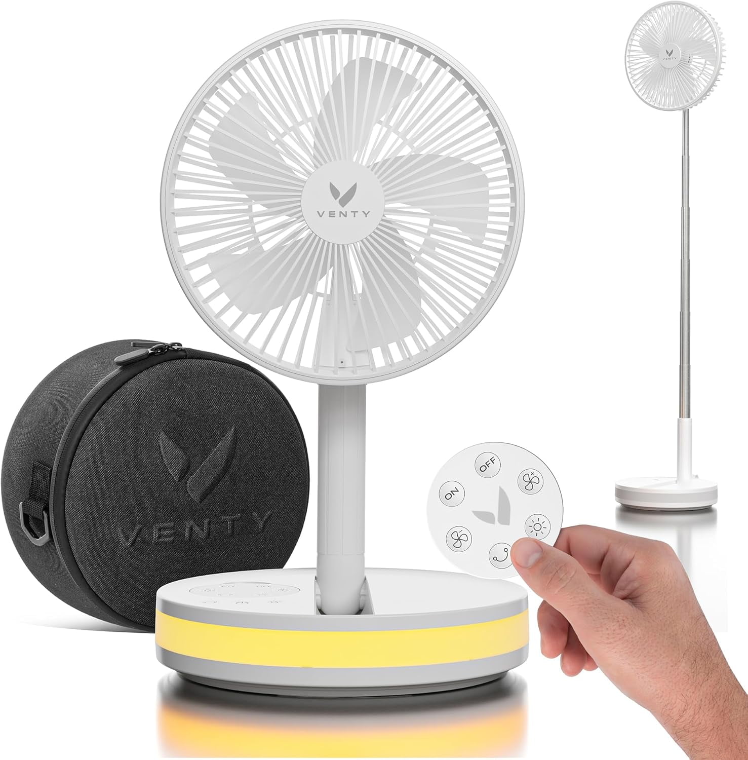 Hltser Portable Fan - Wireless Battery Operated Fan - 4 Speeds - LED ...