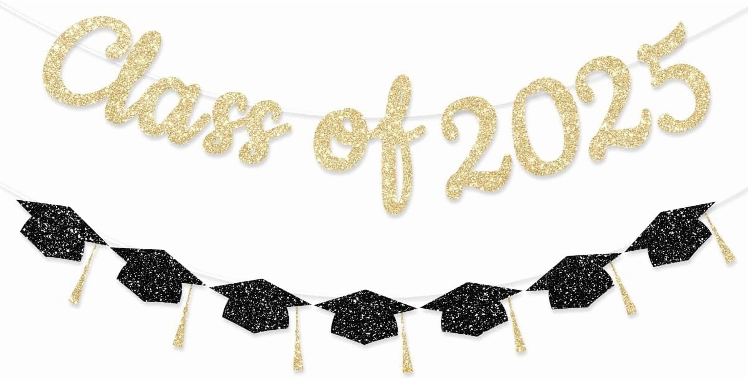 Hltser Pre Strung Class of 2025 Banners Party Decorations Gold Glitter ...
