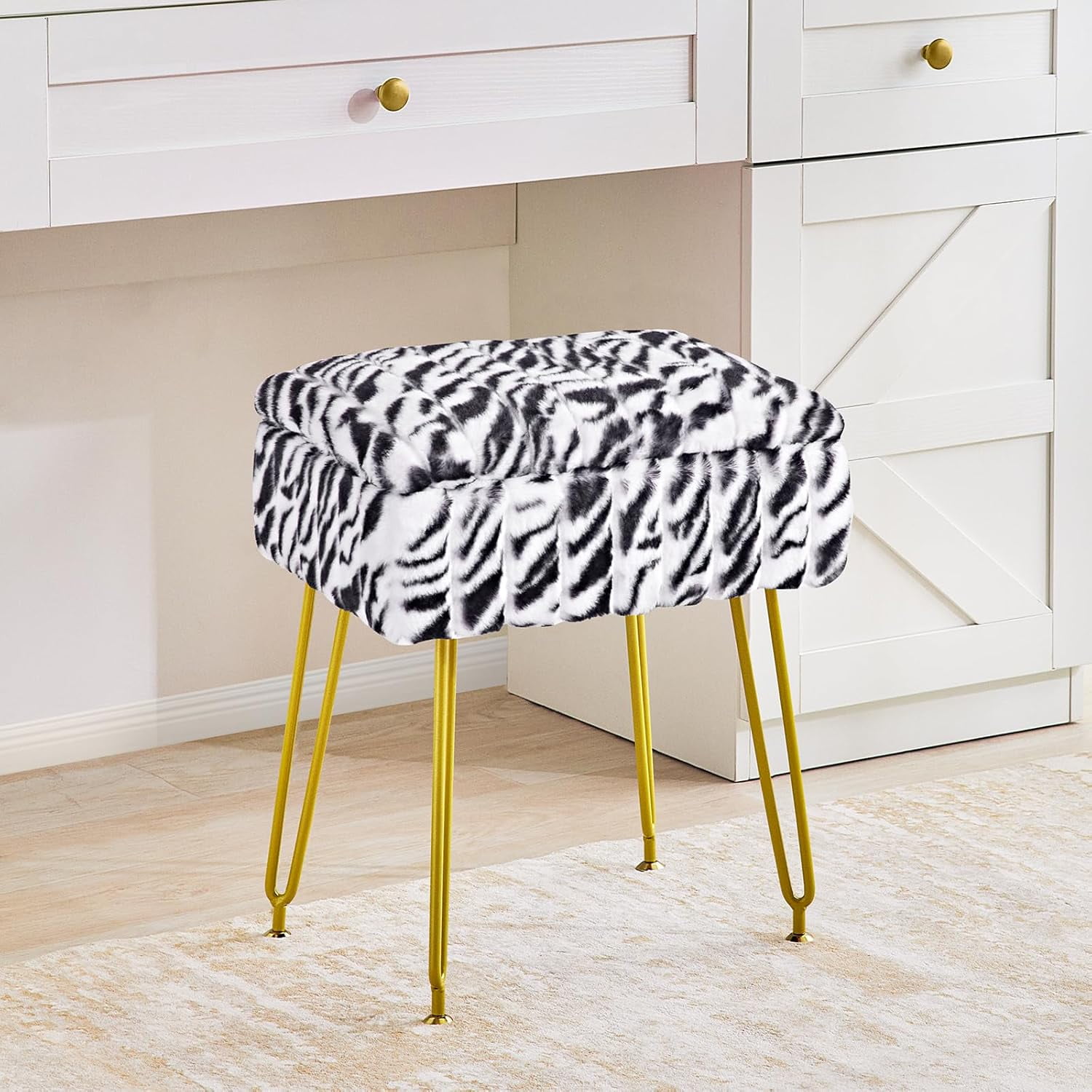 Hltser Redlife Vanity Stool with Storage Vanity Stool Chair Faux Fur ...