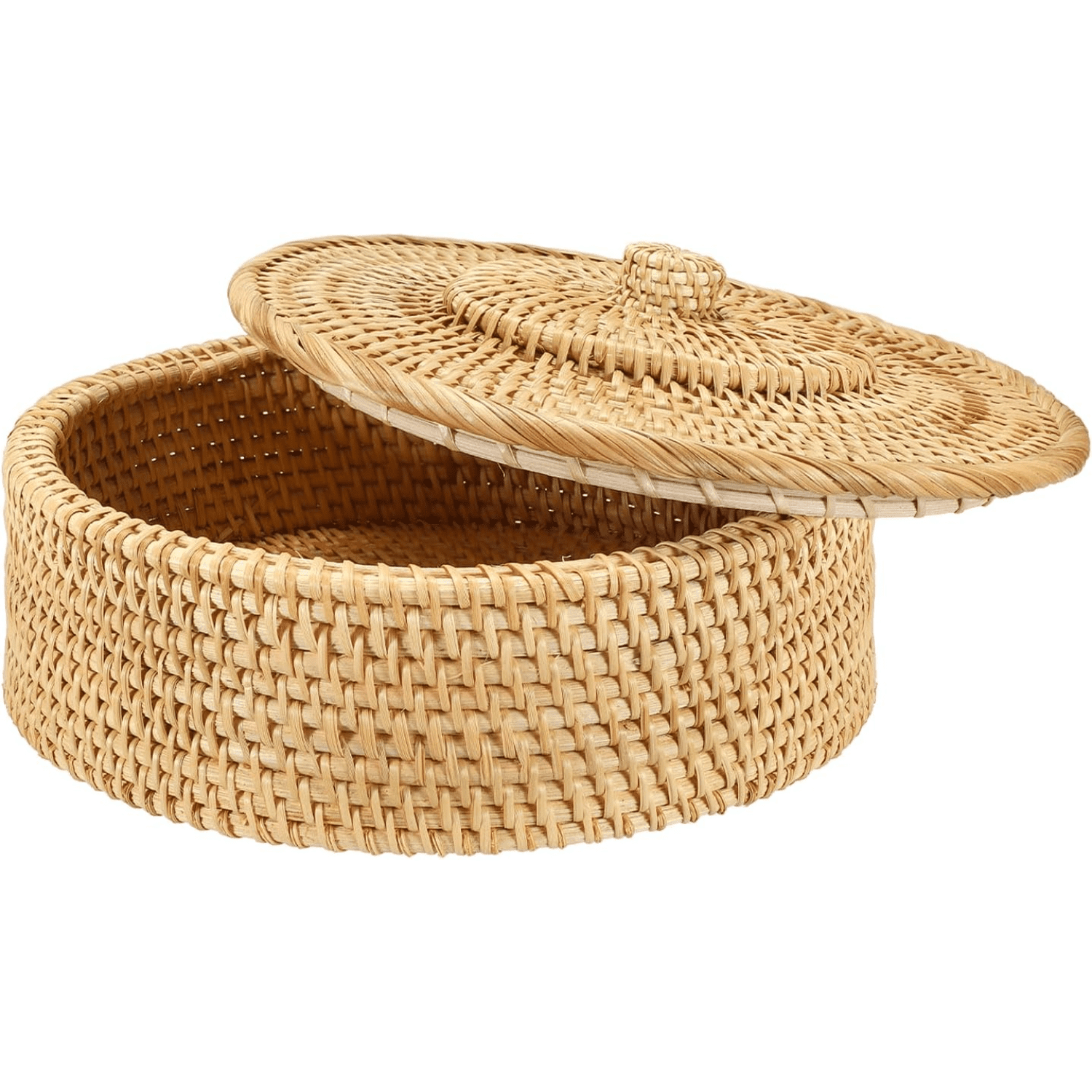 Hltser Round Rattan Boxes with Lid Woven Wicker Storage Basket Bin ...