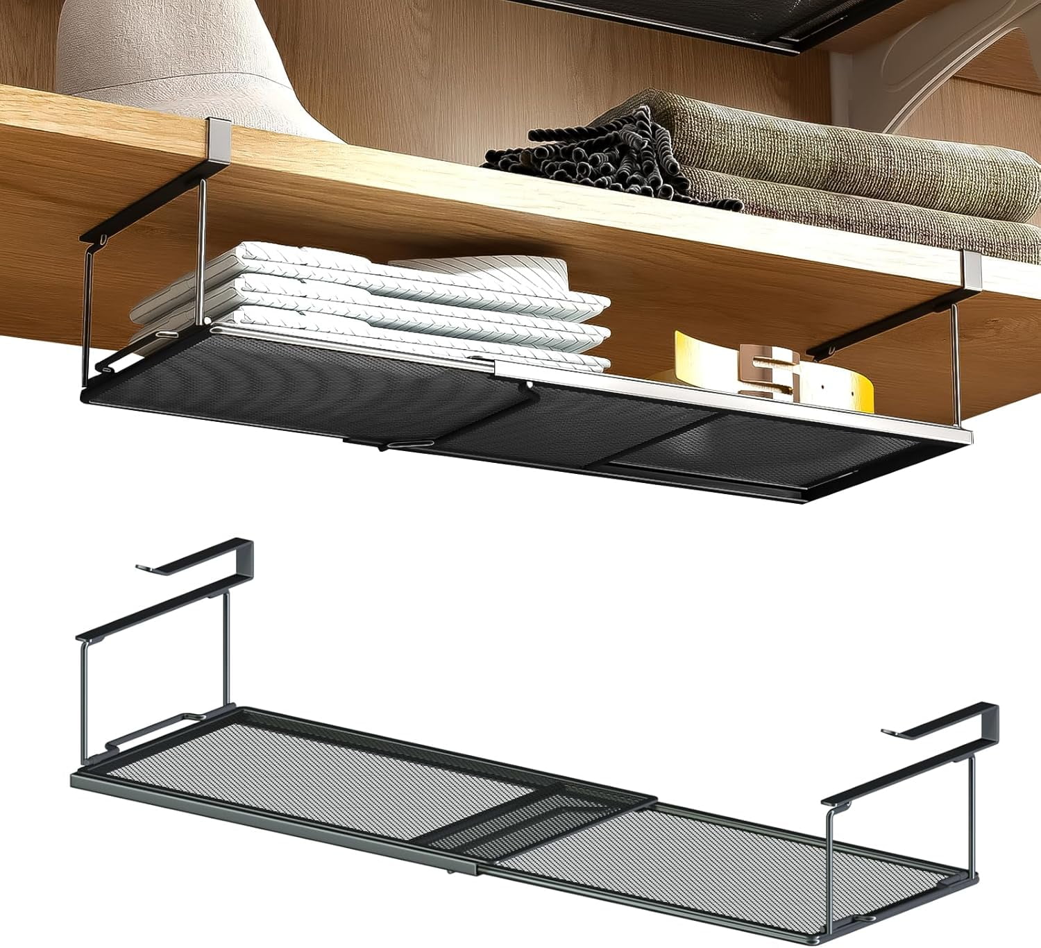 Hltser Under Shelf Storage Basket Organizer 2 Pack Expandable Hanging ...