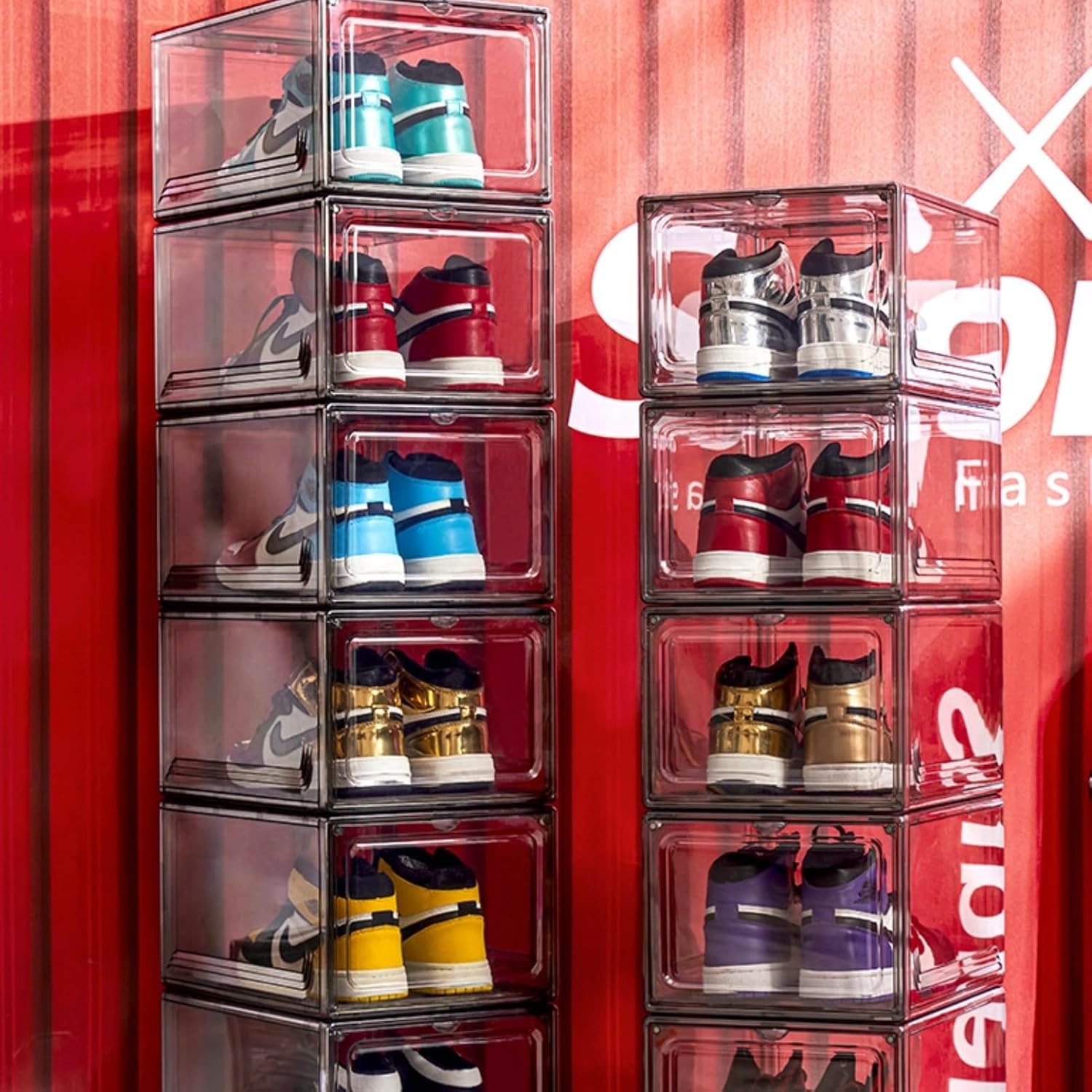 Hltser Shoe Boxes 10 Pack Stackable Drop Front Plastic Shoe Box with ...
