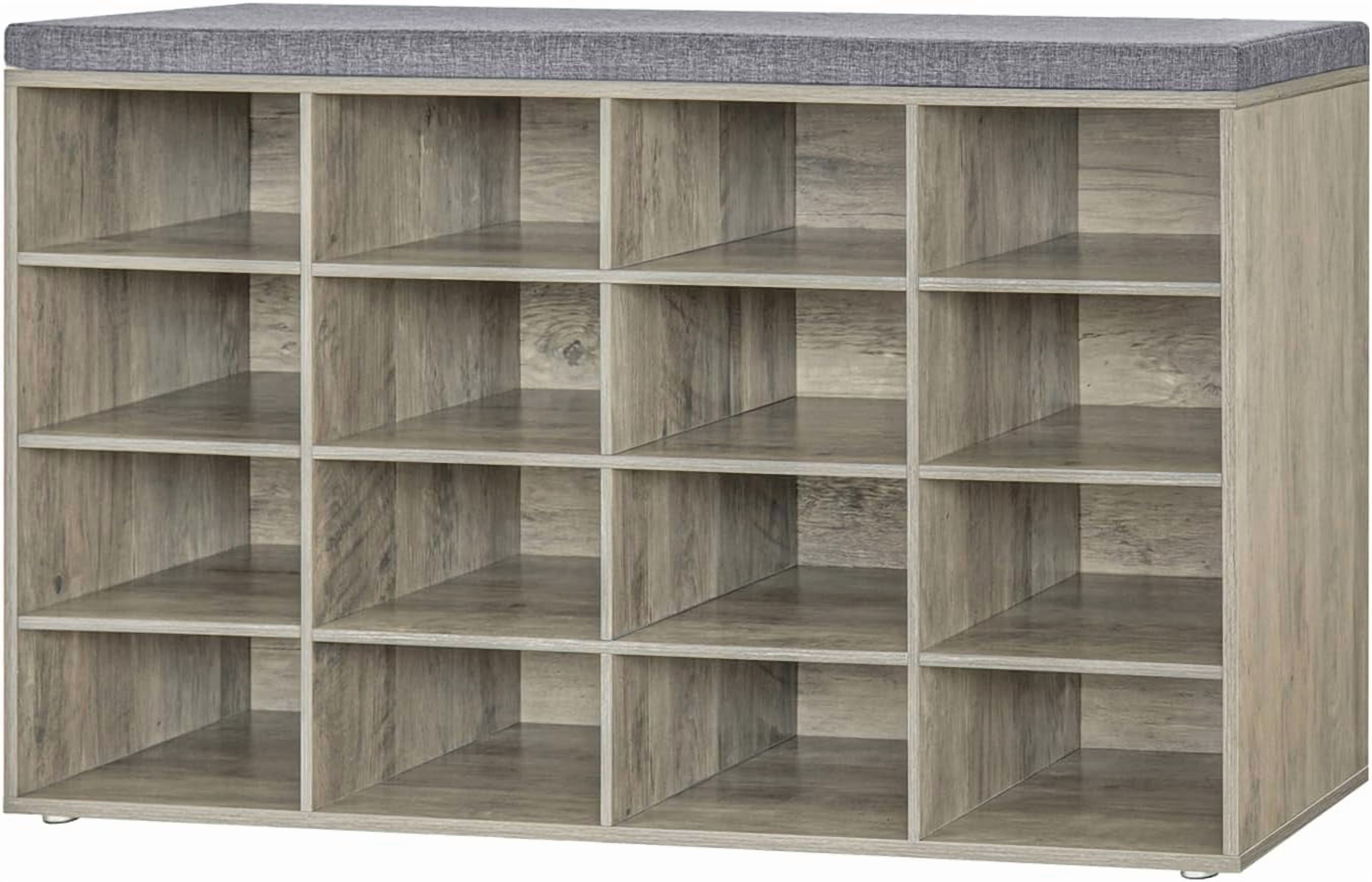 Hltser Shoe Storage Bench with Cushion Cubby Shoe Rack with 12 Cubbies ...
