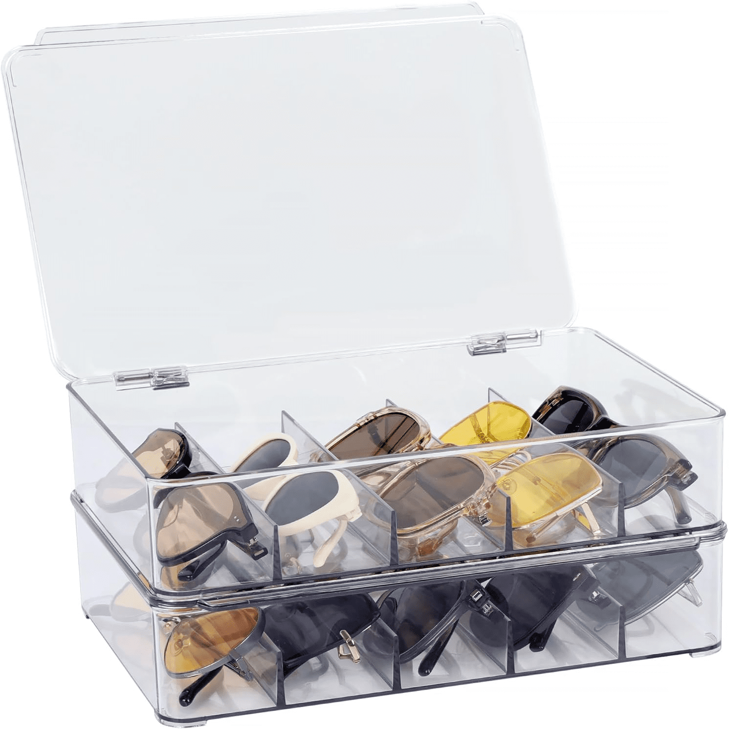 Hltser Sunglasses Organizer Plastic Stackable Eyeglass Case Storage ...