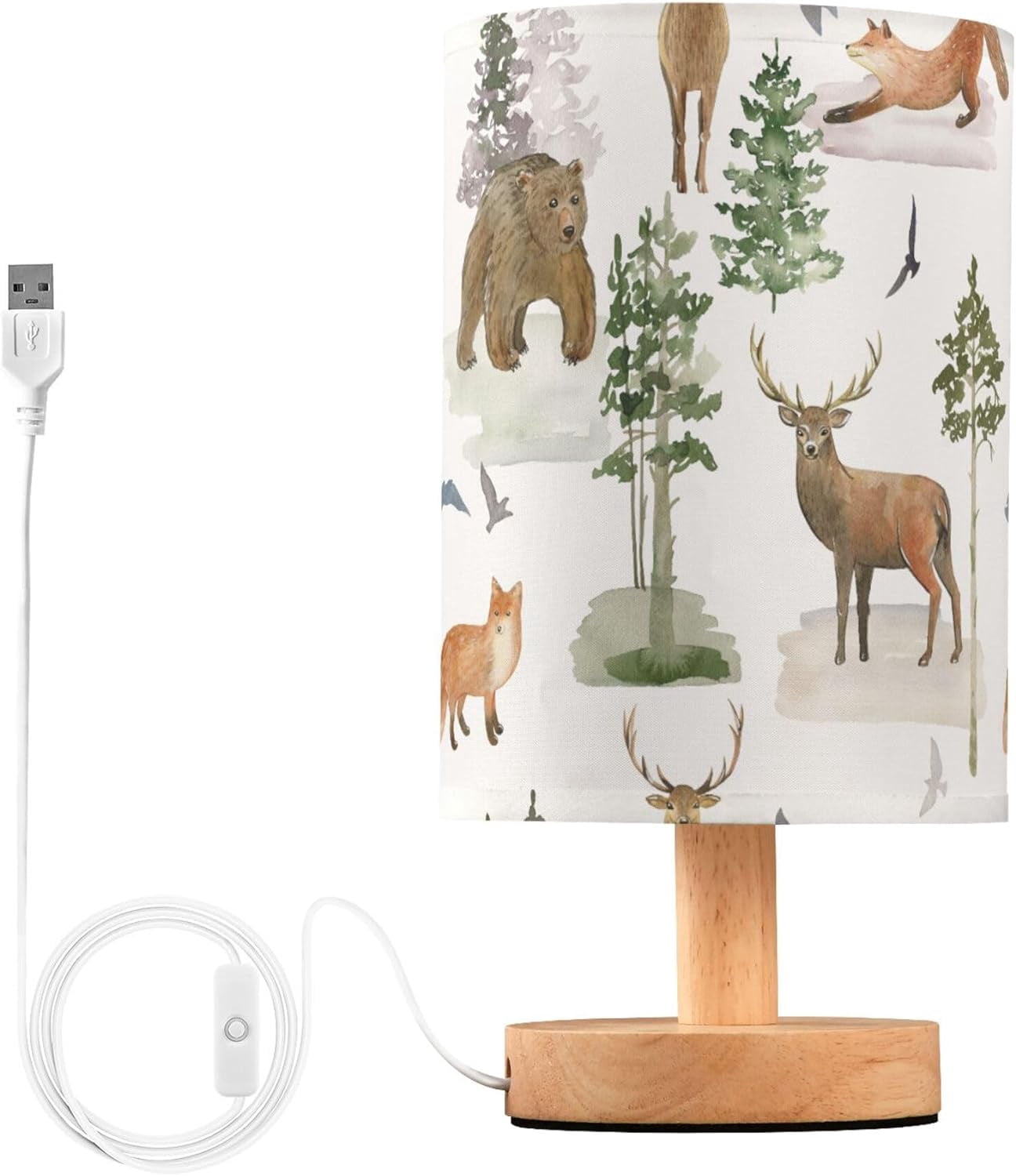 Hltser Table Lamp Watercolor Animal Forest Tree Deer Fox Bear ...