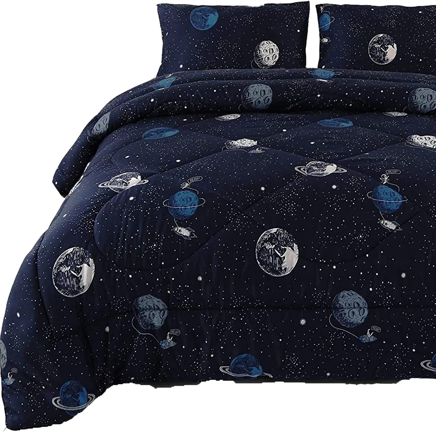 Hltser Teen Boy Comforter Set Queen Dark Blue Space Galaxy Celestial ...