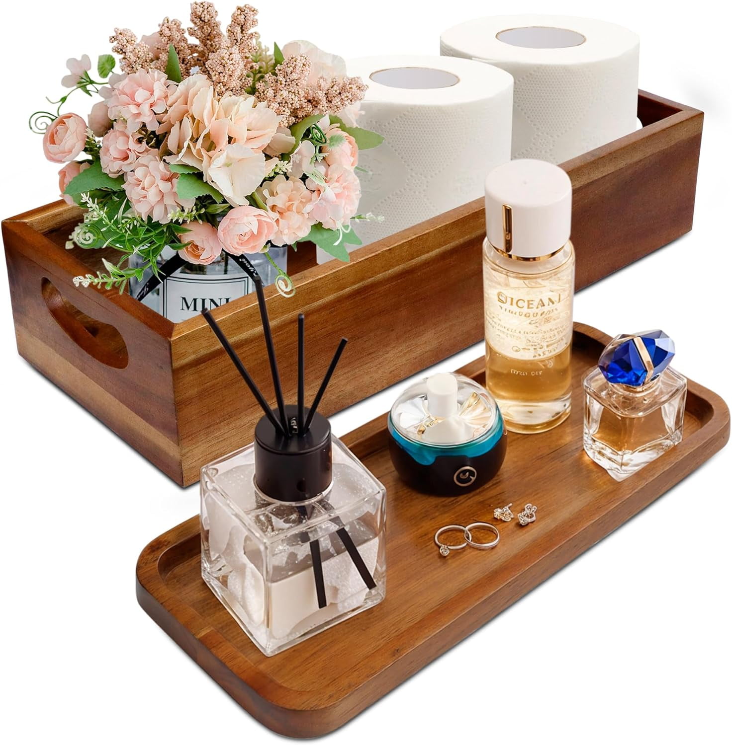 Hltser Toilet Tank Tray for Modern Black Bathroom Decor Acacia Toilet ...