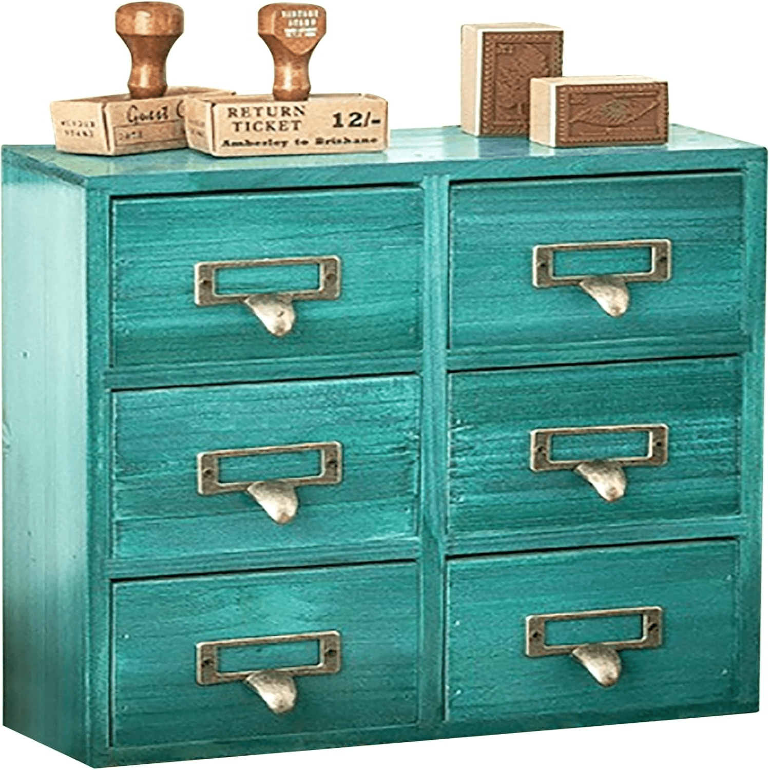 Hltser Vintage Card Catalog Drawers for Desktop - 6-Drawer Mini Wood ...