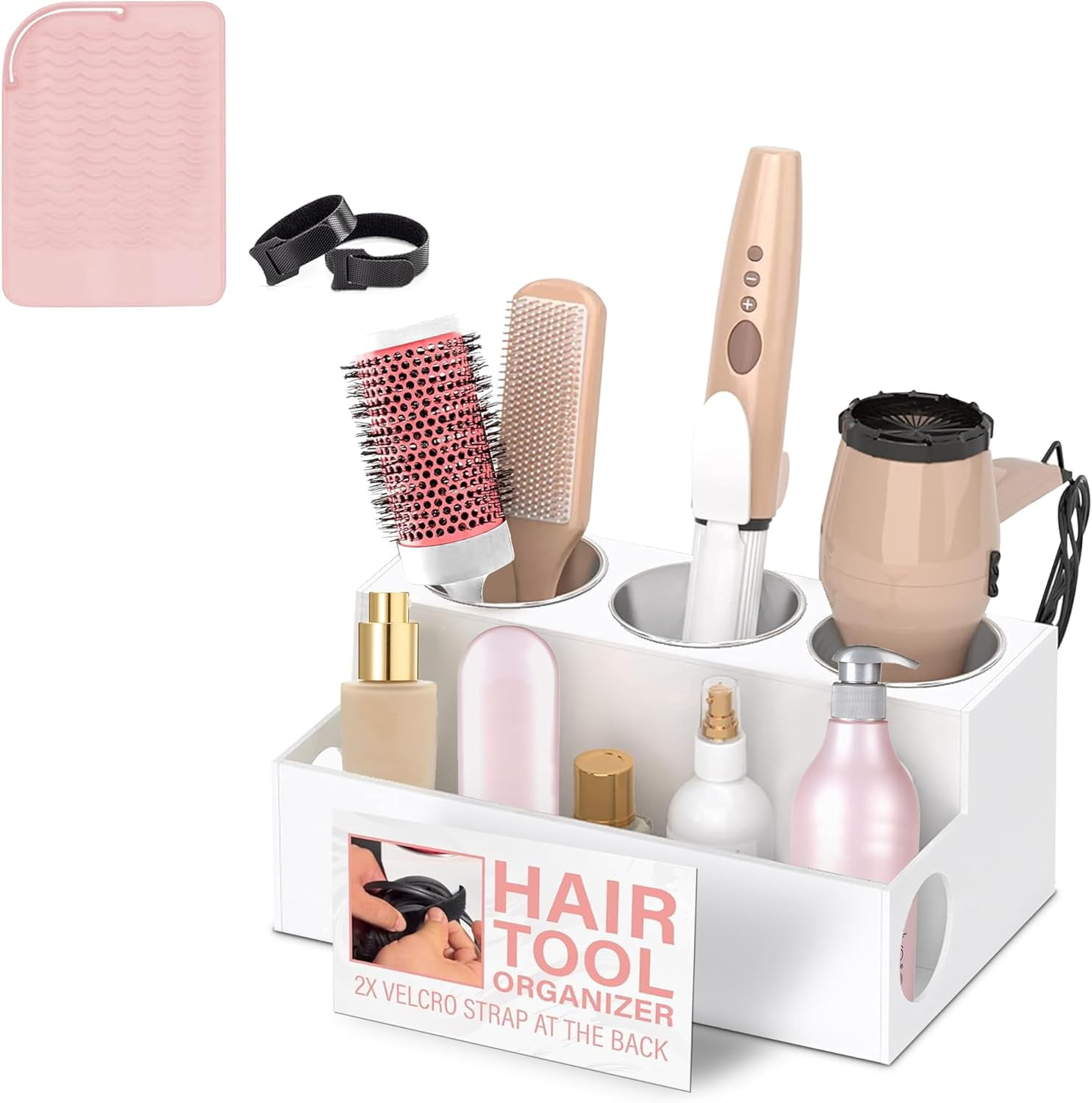 Hltser White Hair Tool Organizer - Bathroom Countertop Hair Tool Holder ...