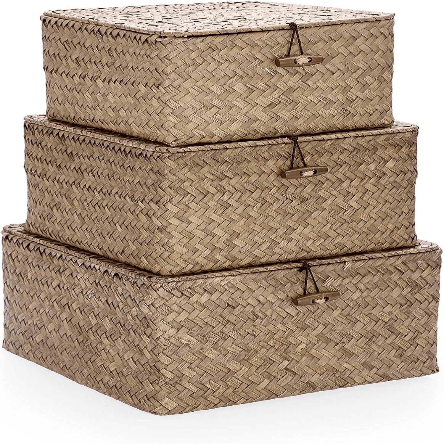 Hltser Wicker Shelf Baskets Bins with Lid Handwoven Storage Baskets ...