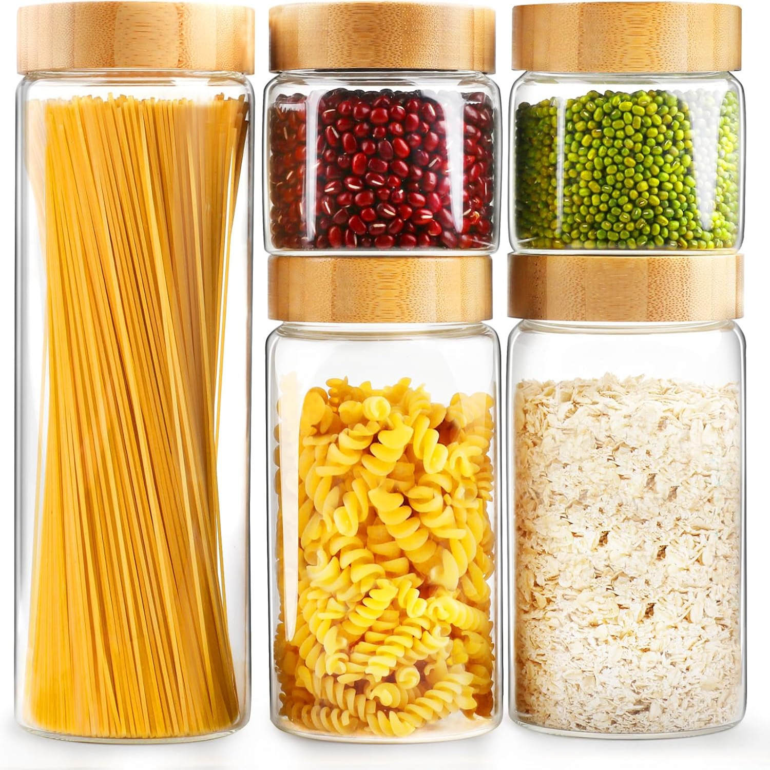 Hltsor Glass Jars with Airtight Lid Glass Jar with Bamboo Lid Glass ...