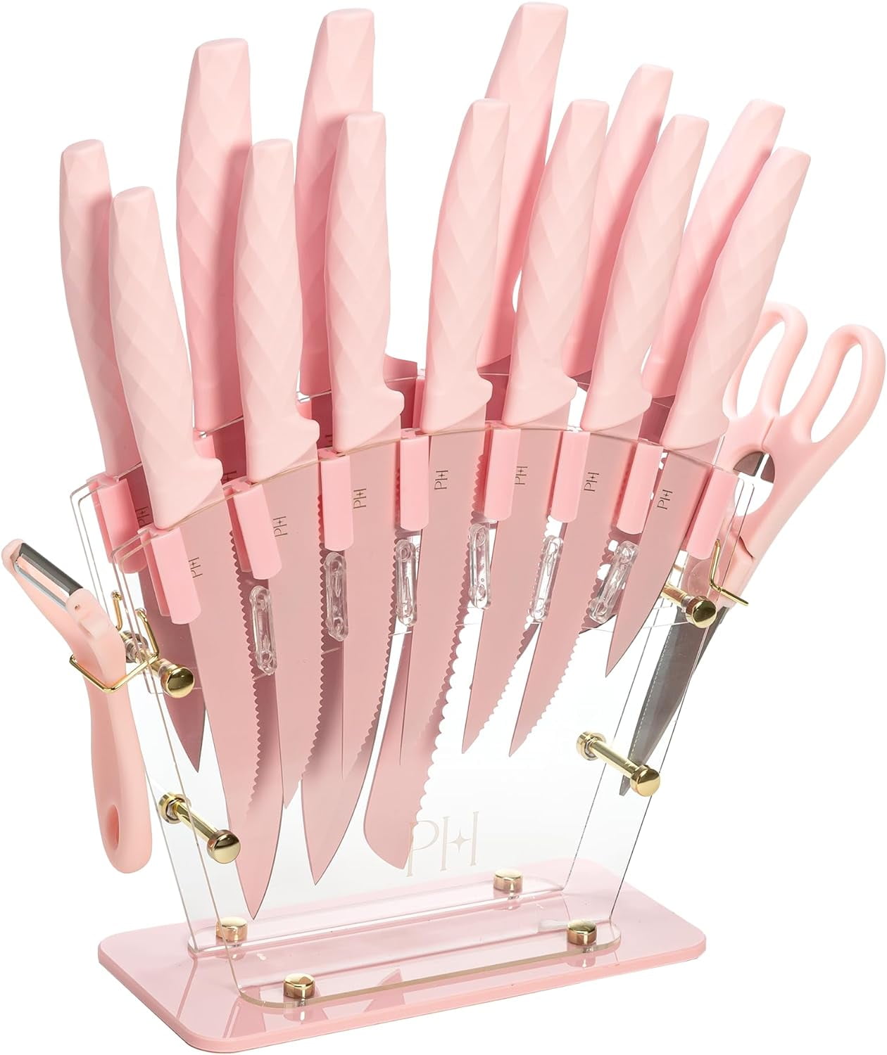 Hltsor Knife Block Set with Fan Style Clear Acrylic Knife Block Premium ...