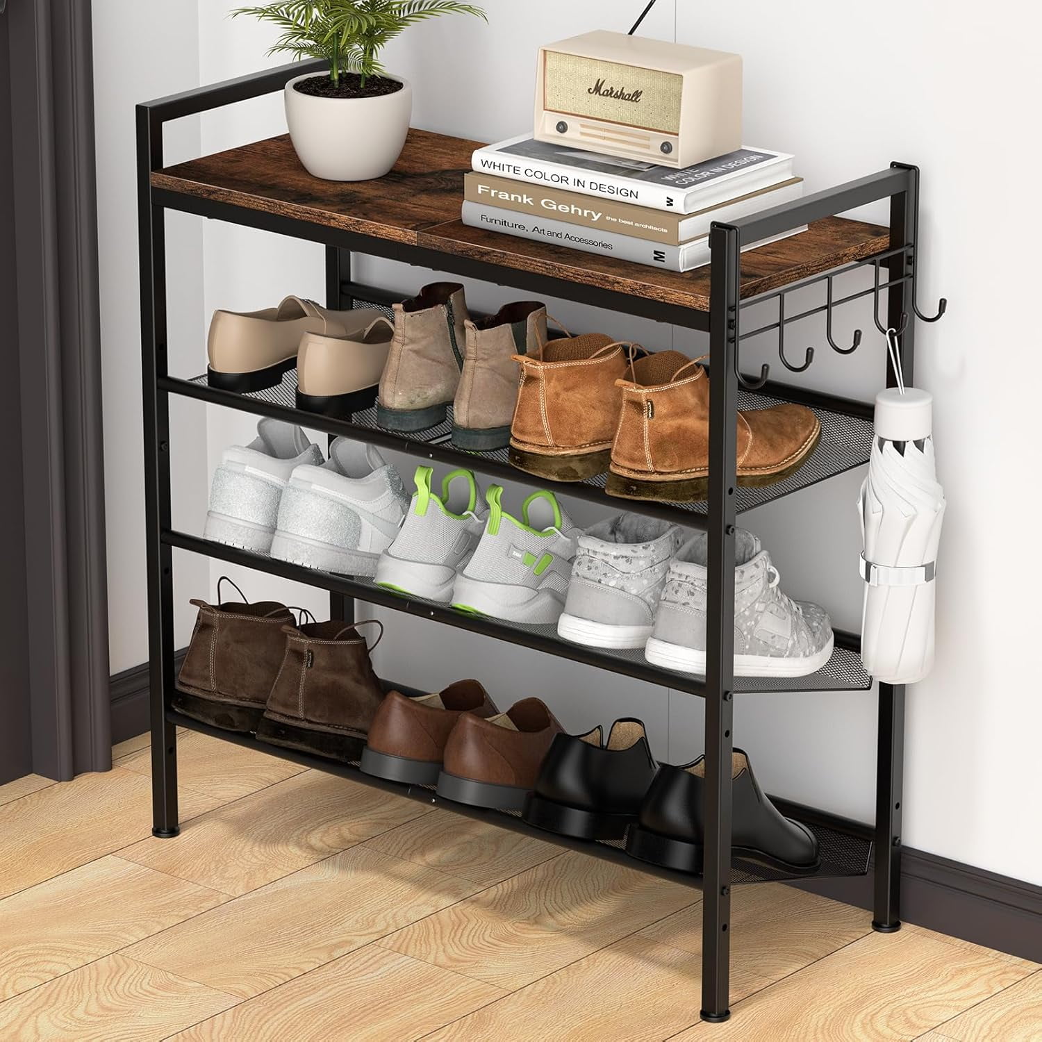 Hltsor Shoe Rack for Front Door Entrance 5 Tier Height-Adjustable Metal ...