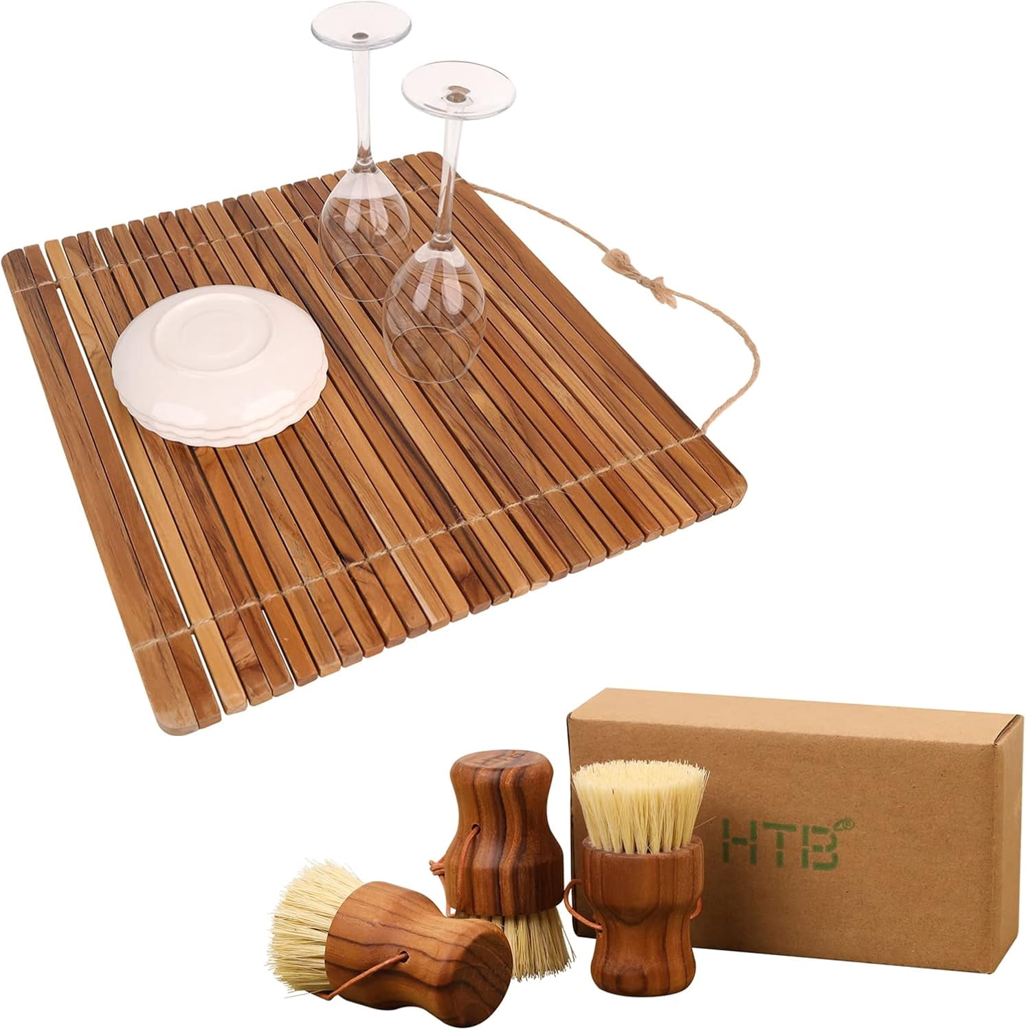 Hltsor Teak Dish Scrub Brush & Roll up Dish Drying Rack by - Walmart.com