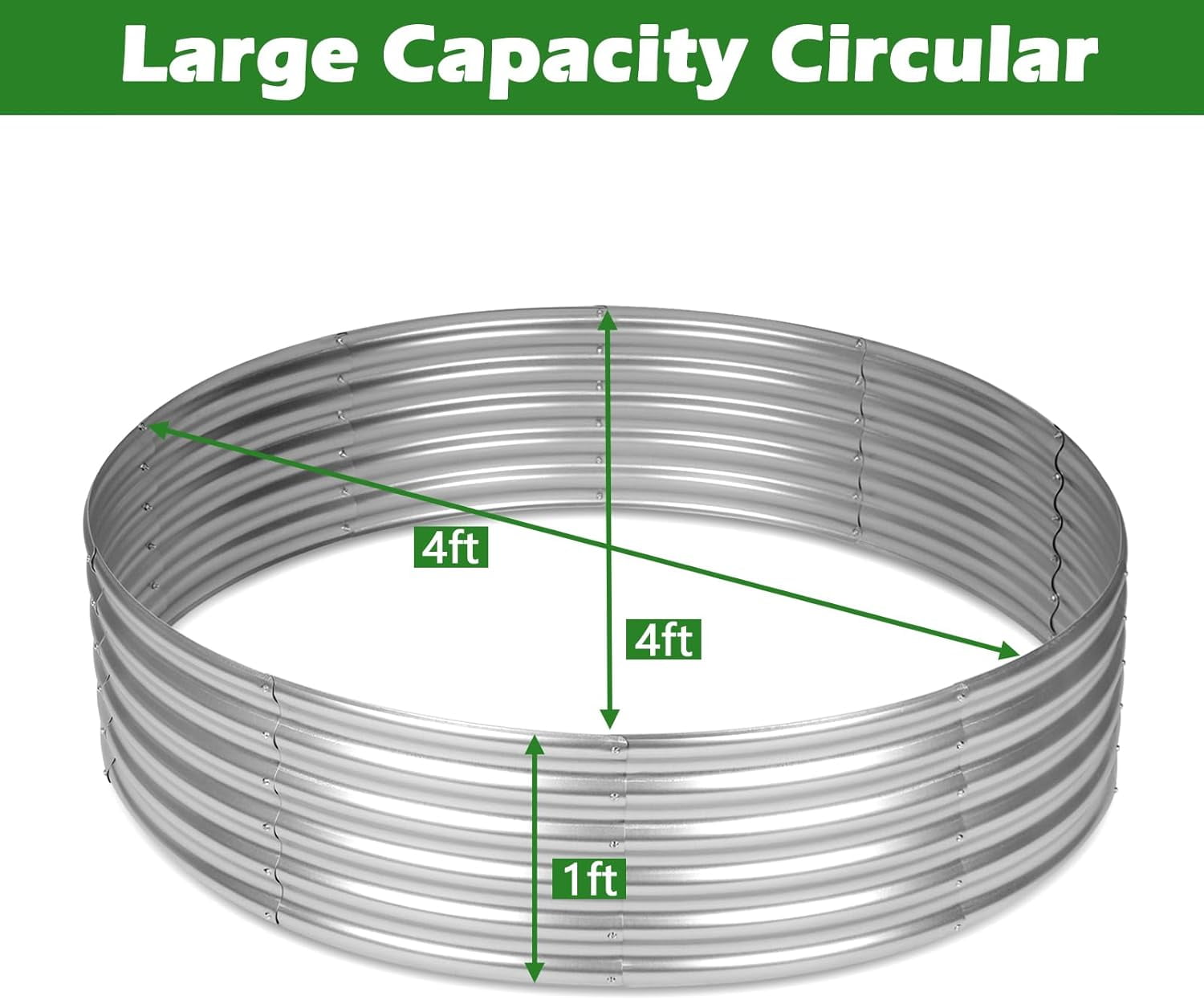 Hltwos 5x5x1ft Round Galvanized Raised Garden Beds Outdoor Steel Fire ...
