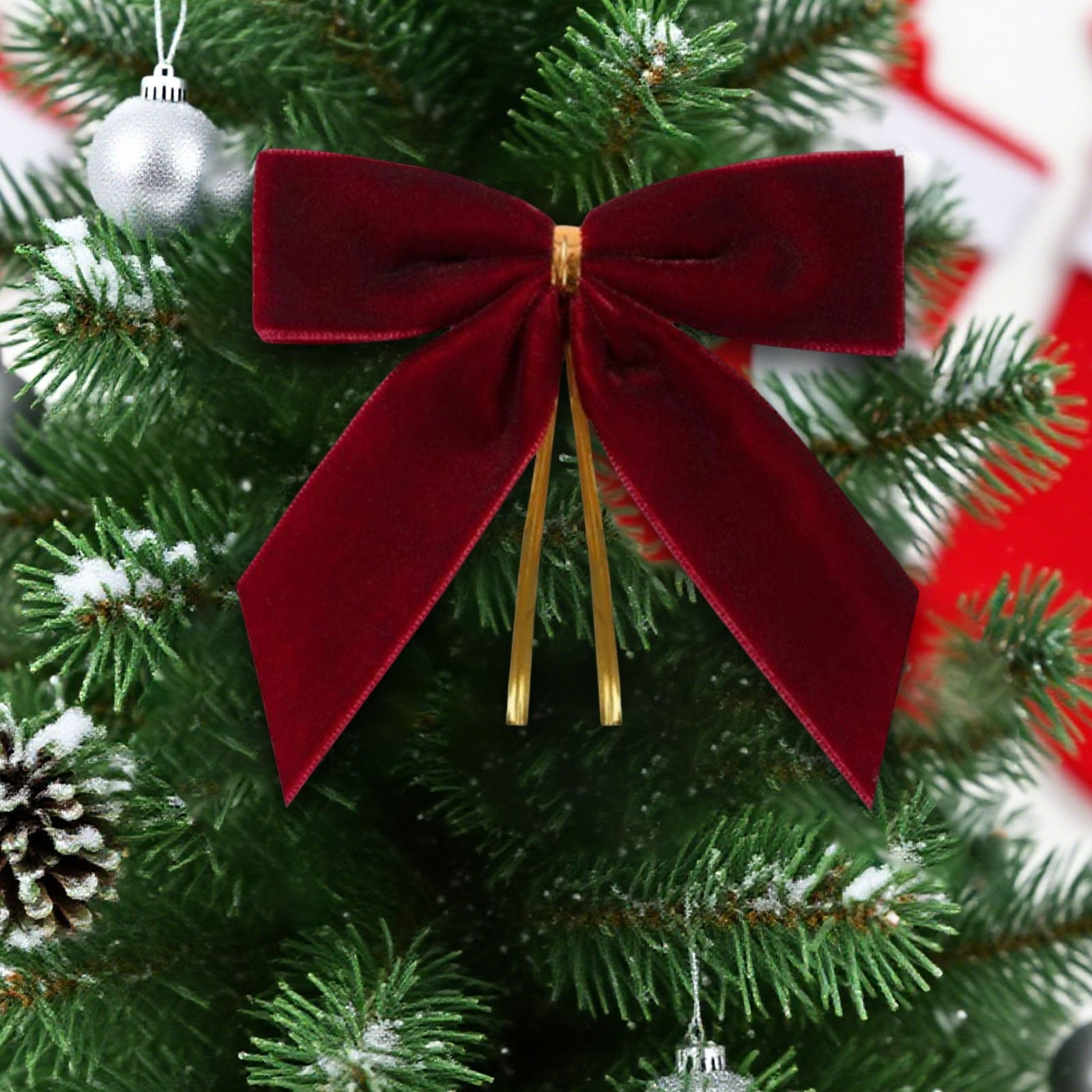 HmNPlay Small Red Velvet Christmas Bows 3.5 Inch Wired Mini Pre-Tied ...