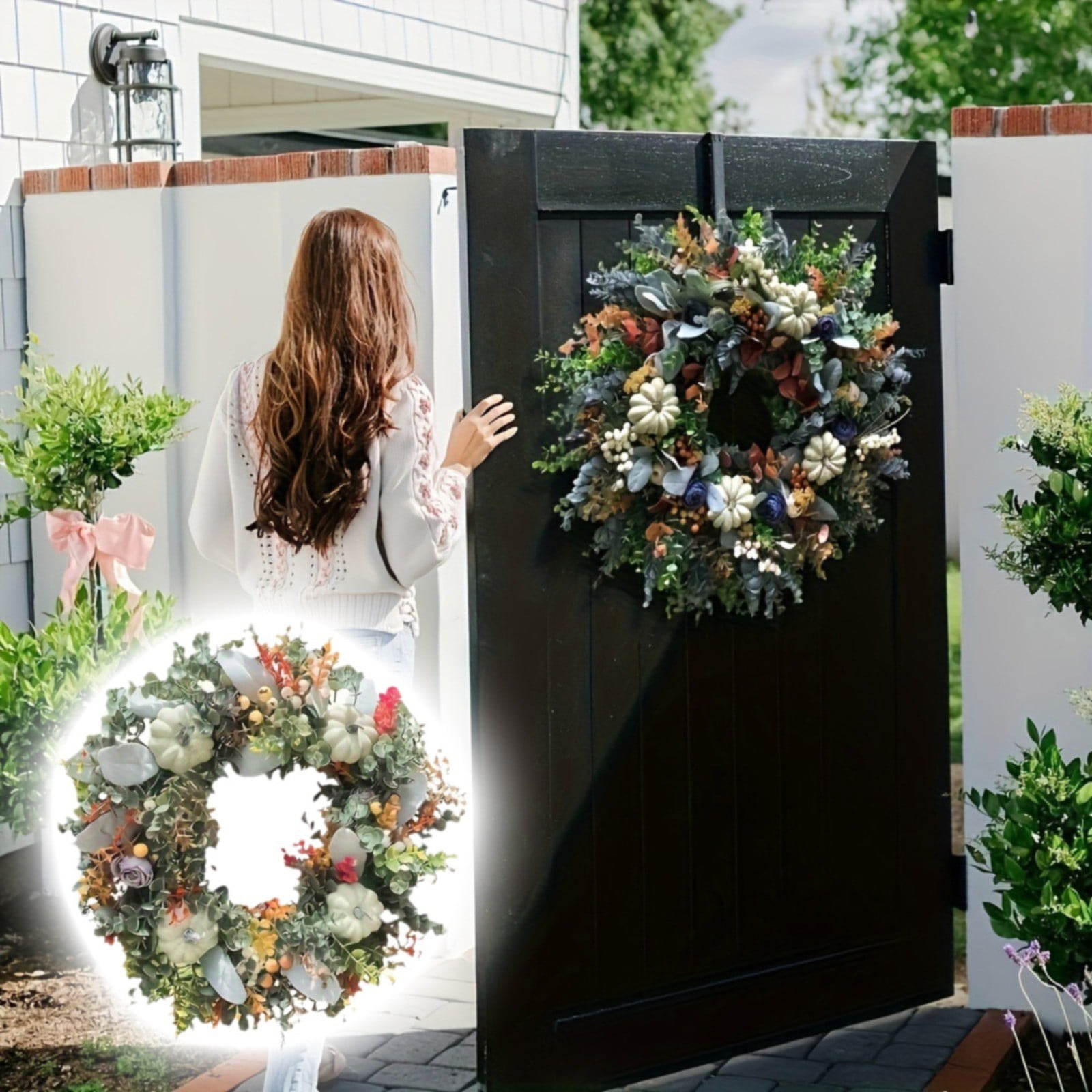 HmNPlay 40/45cm UV Resistant Artificial Wreath for Front Door - All ...
