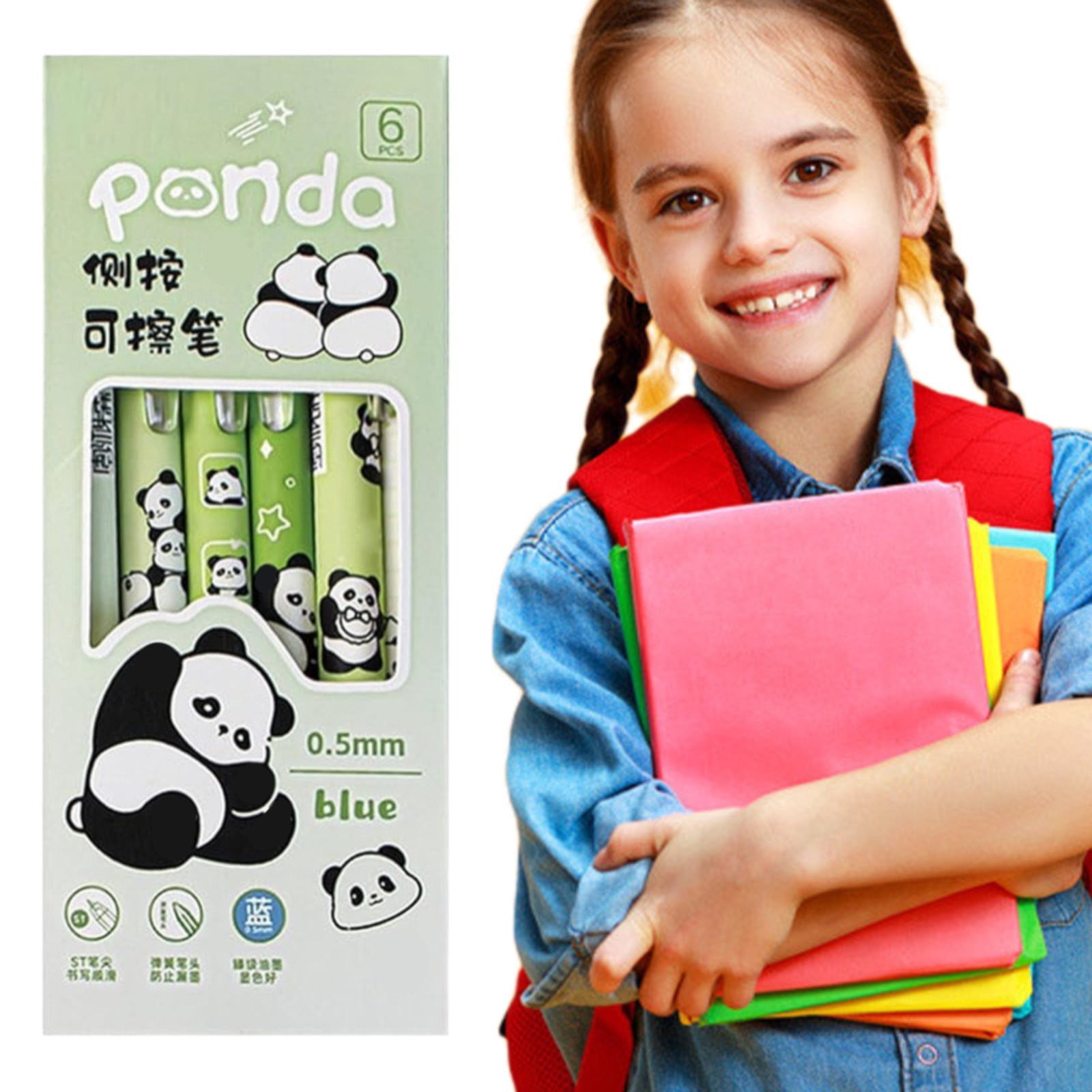 HmNPlay 6 Pack Erasable Gel Pens with Cute Panda Design - Retractable ...