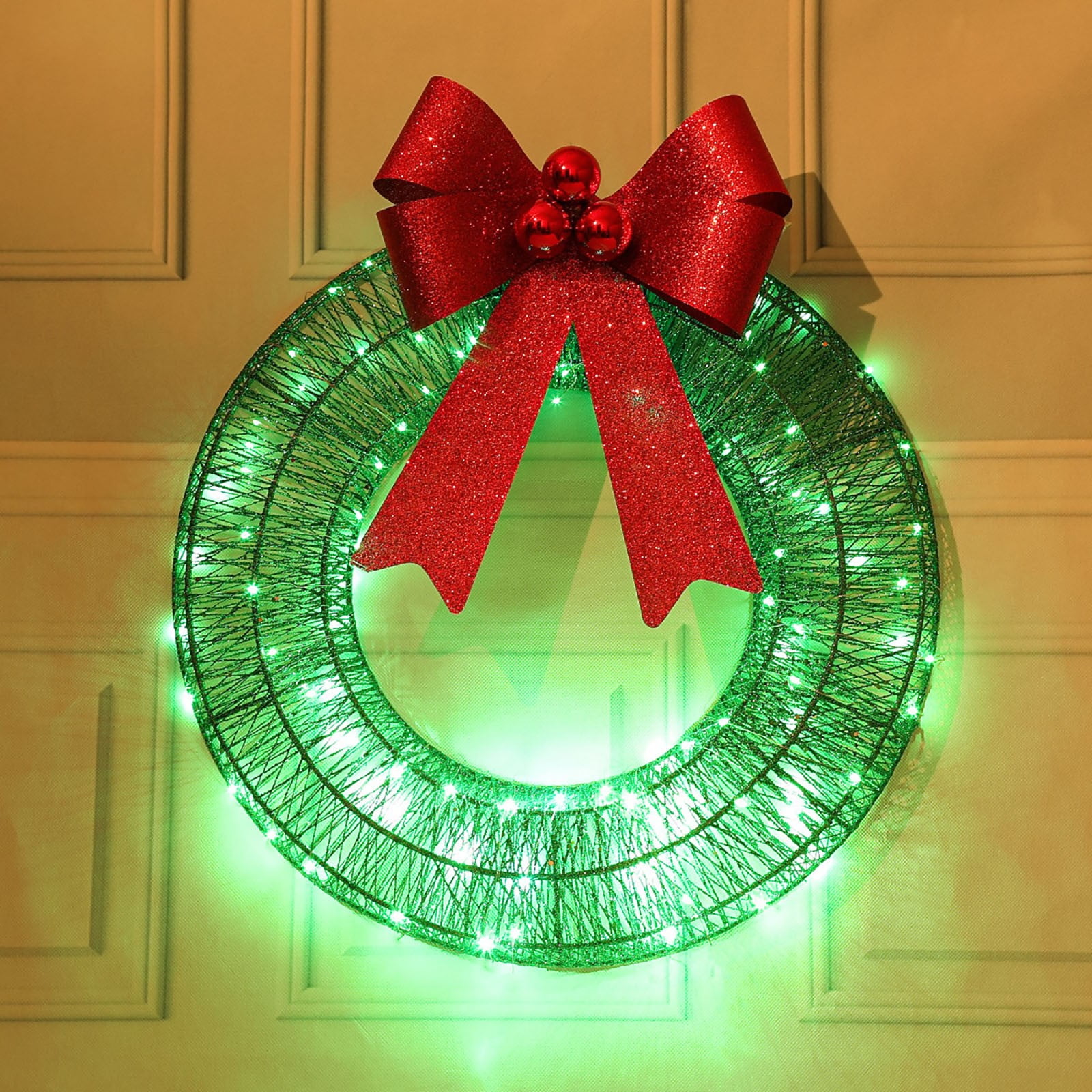 HmNPlay Christmas Wreath with LED Lights - Battery Powered Metal Frame ...