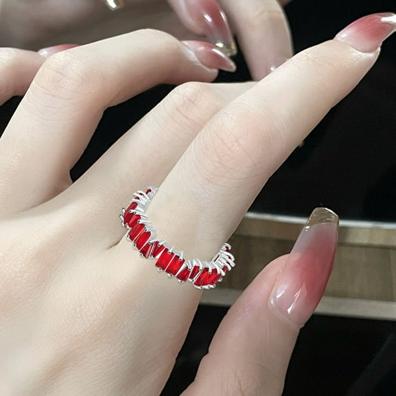 HmNPlay Cubic Zirconia Rainbow Ring Multi Color Gemstone Band Irregular ...