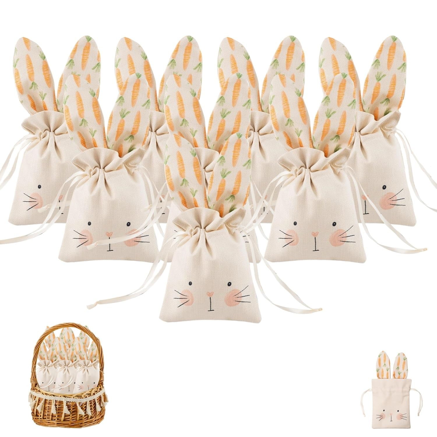 HmNPlay Easter Bunny Drawstring Gift Bags for Kids Egg Hunt Party ...