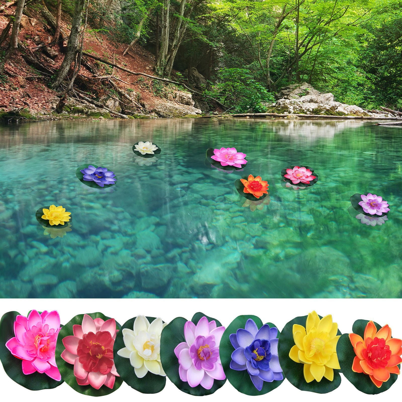 HmNPlay Floating Pond Plants, Artificial Lotus Flowers & Water Lilies - 10cm, 7 Colors, Premium ...