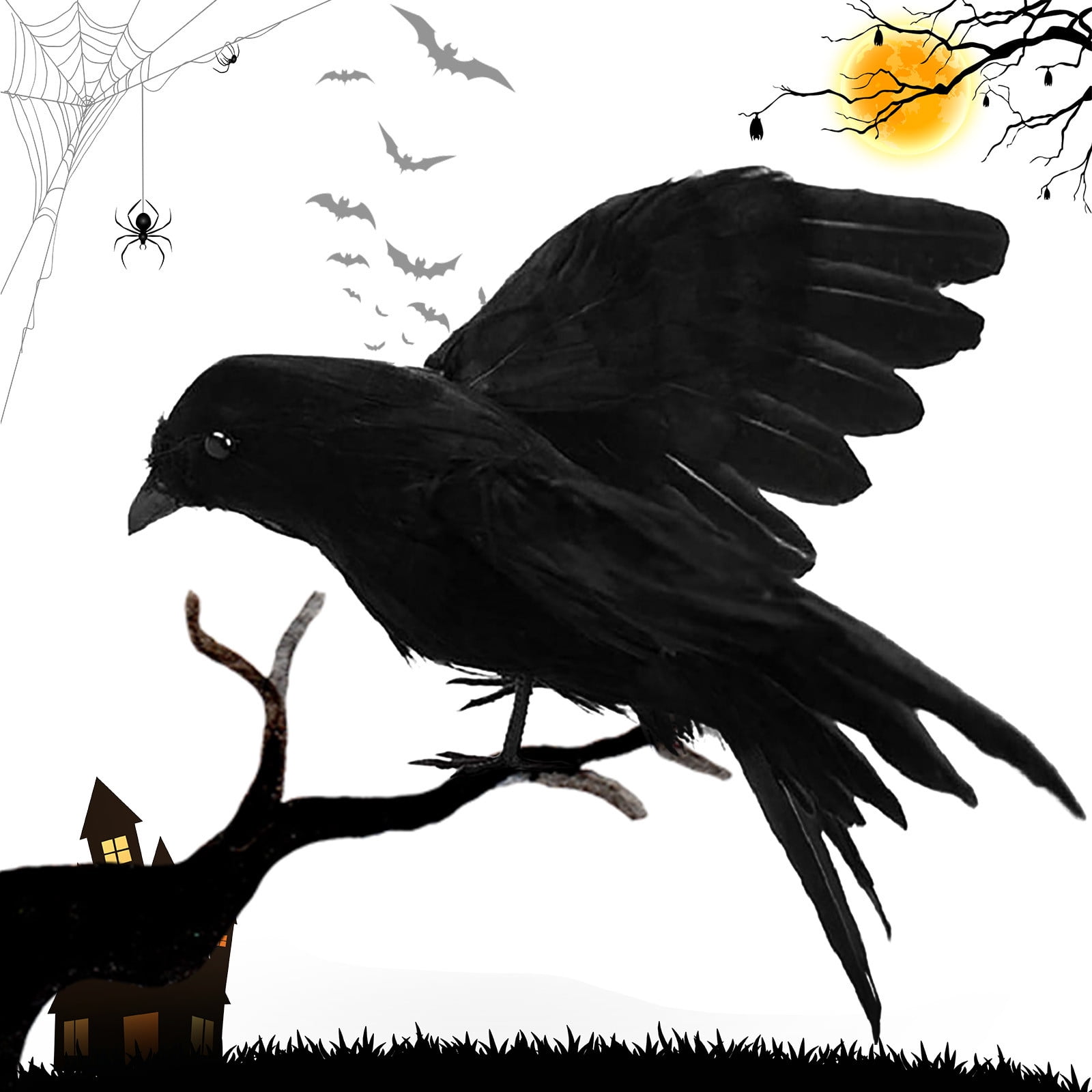 HmNPlay Halloween Decorations Black Crows - Realistic Artificial Ravens ...