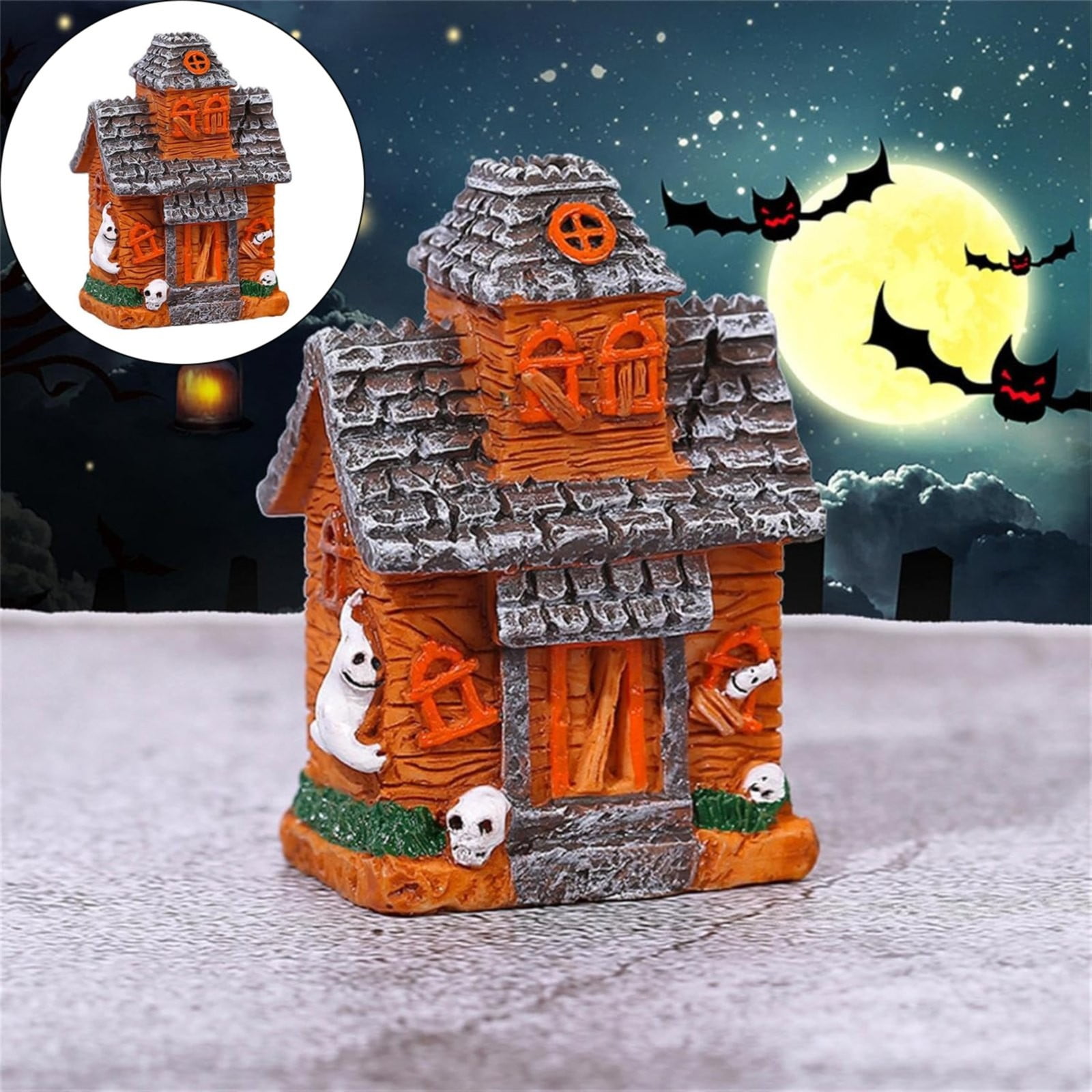 HmNPlay Halloween Village Set of 4 - Miniature Haunted House Resin ...
