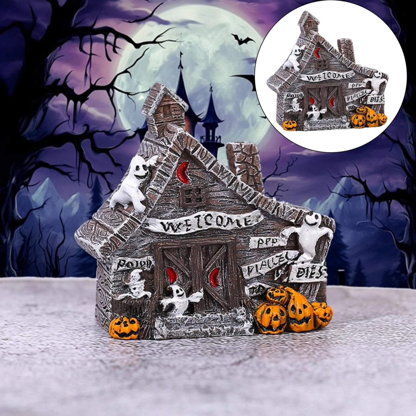 HmNPlay Halloween Village Set of 4 - Miniature Haunted House Resin ...